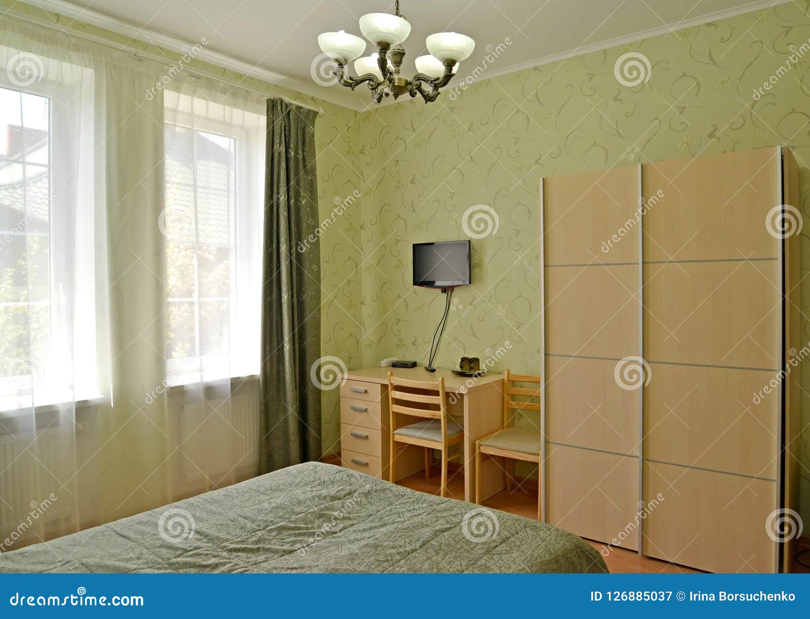 Interior of the Hotel Room in Green Tones Stock Image - Image of case ...