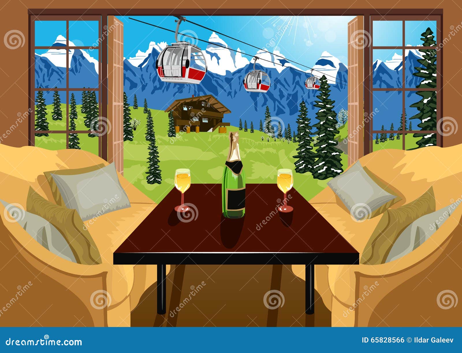 Interior of a Hotel Room in Ski Resort in Summer Stock Vector ...