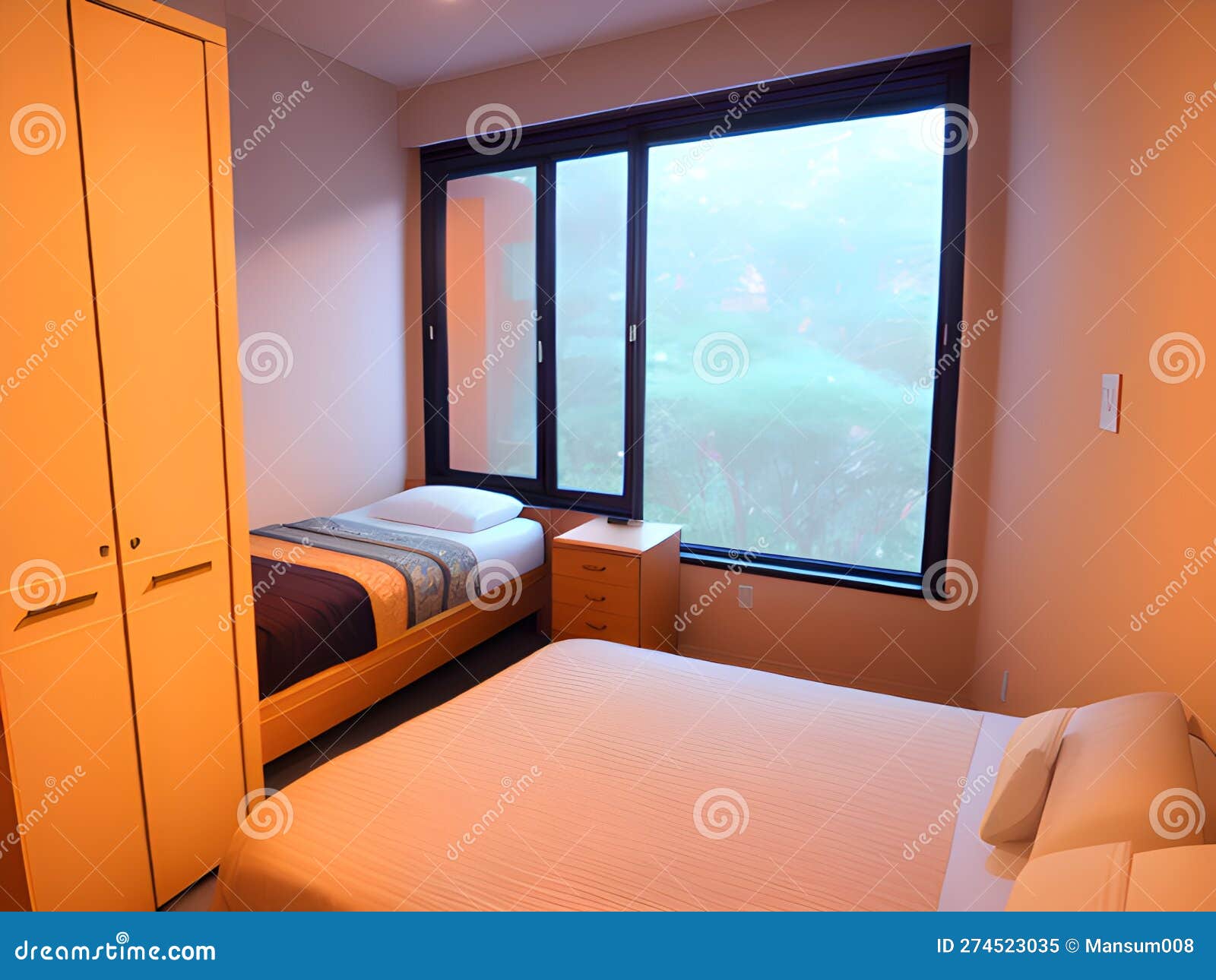 Interior of a Hotel Room with a Window. Ai Generated Stock Illustration ...