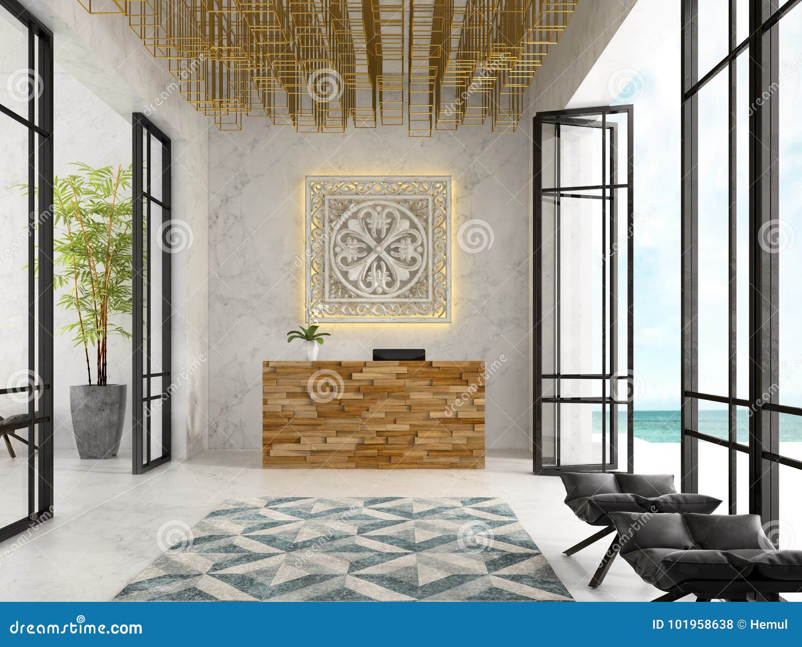 Interior of a Hotel Spa Reception 3D Illustration Stock Illustration ...