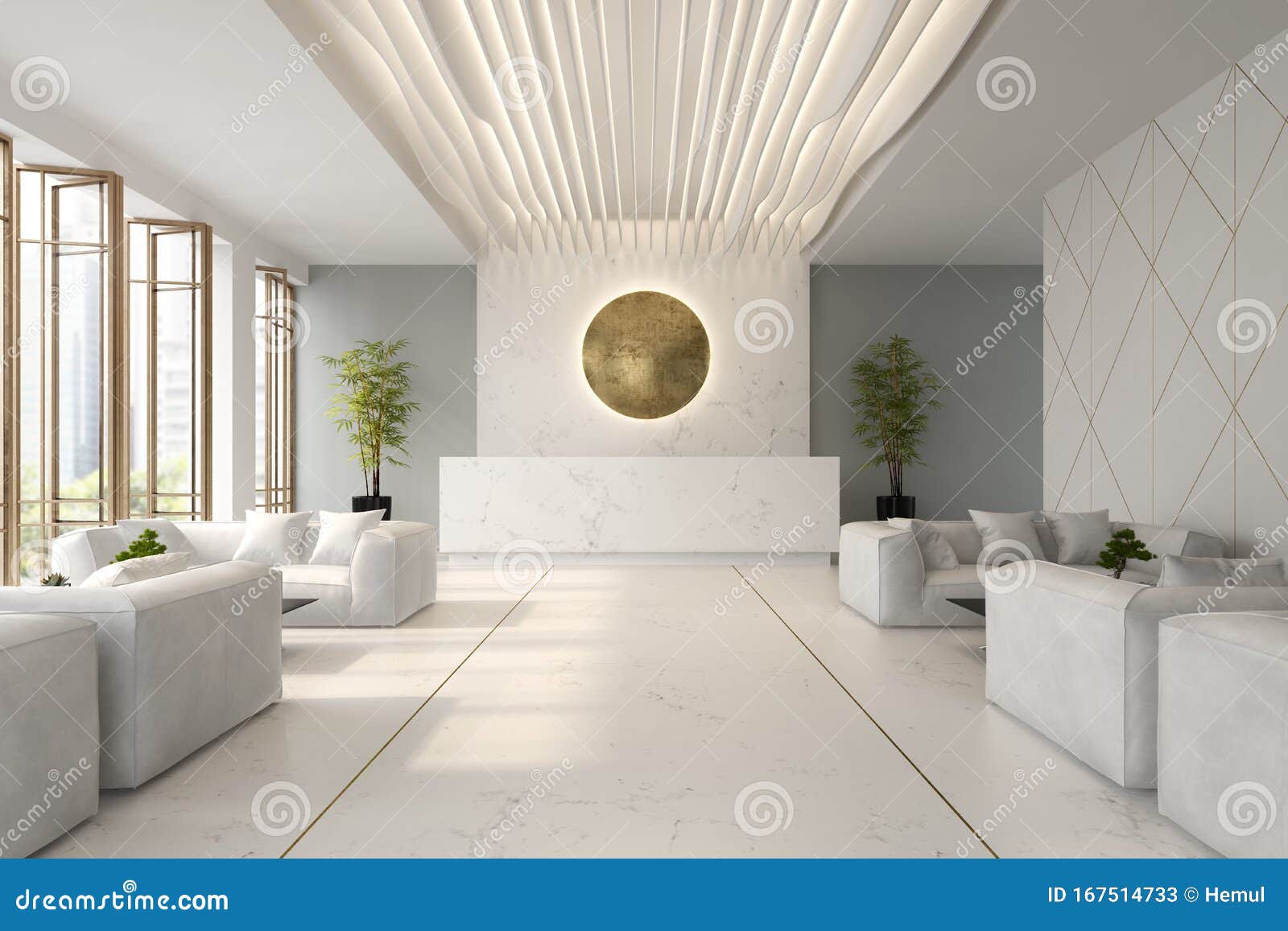 Interior of Hotel and Spa Reception 3D Illustration Stock Illustration ...