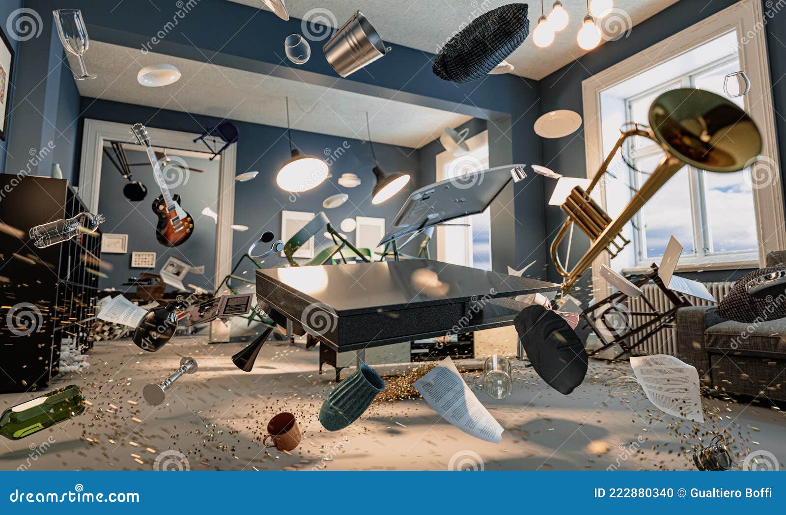 Interior of a House with Flying Objects and in Disorder Stock ...