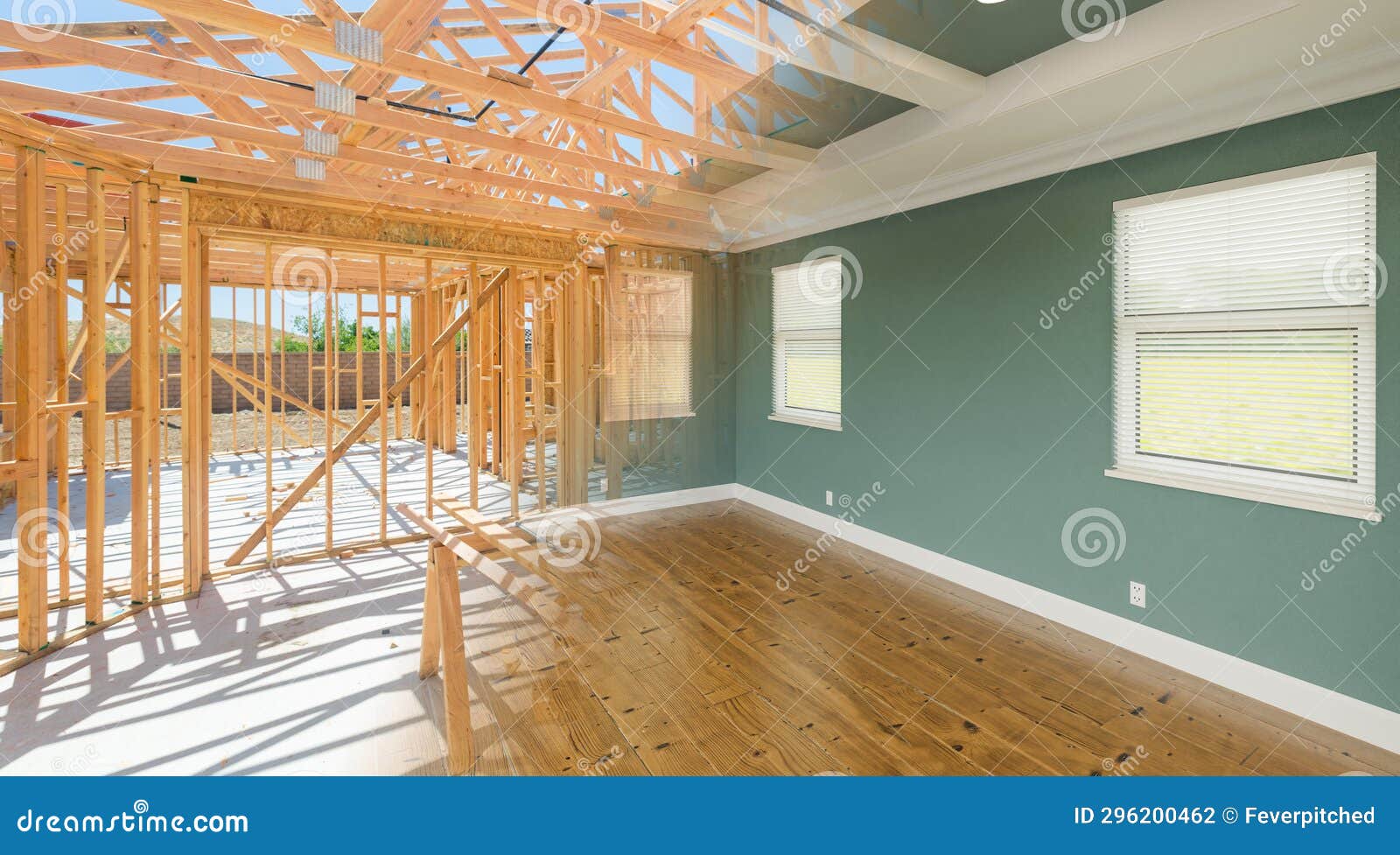 Before and after Interior of House Wood Construction Framing and ...