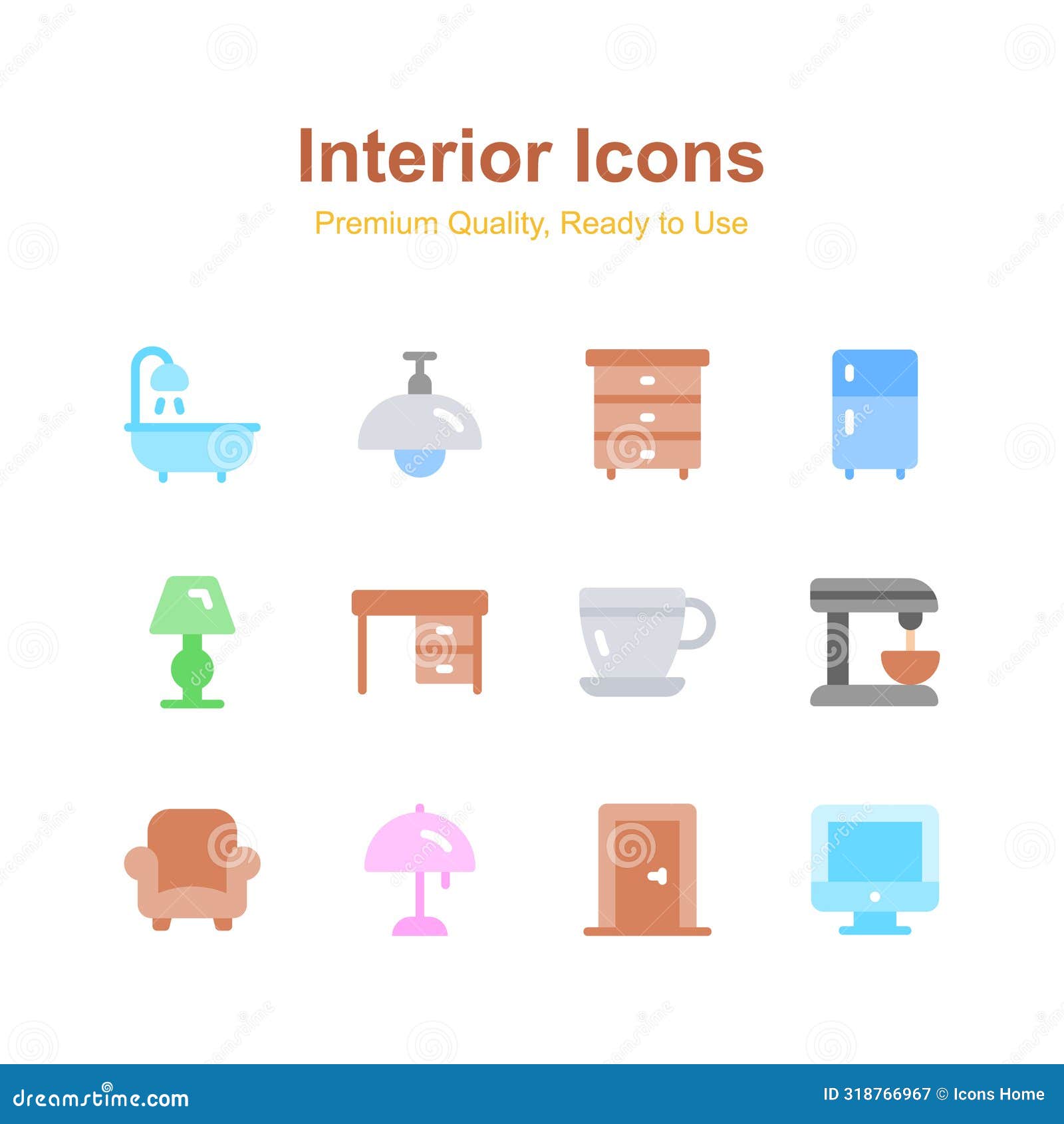 Interior Icons Set in Modern Style, Ready To Use Vector Stock Vector ...