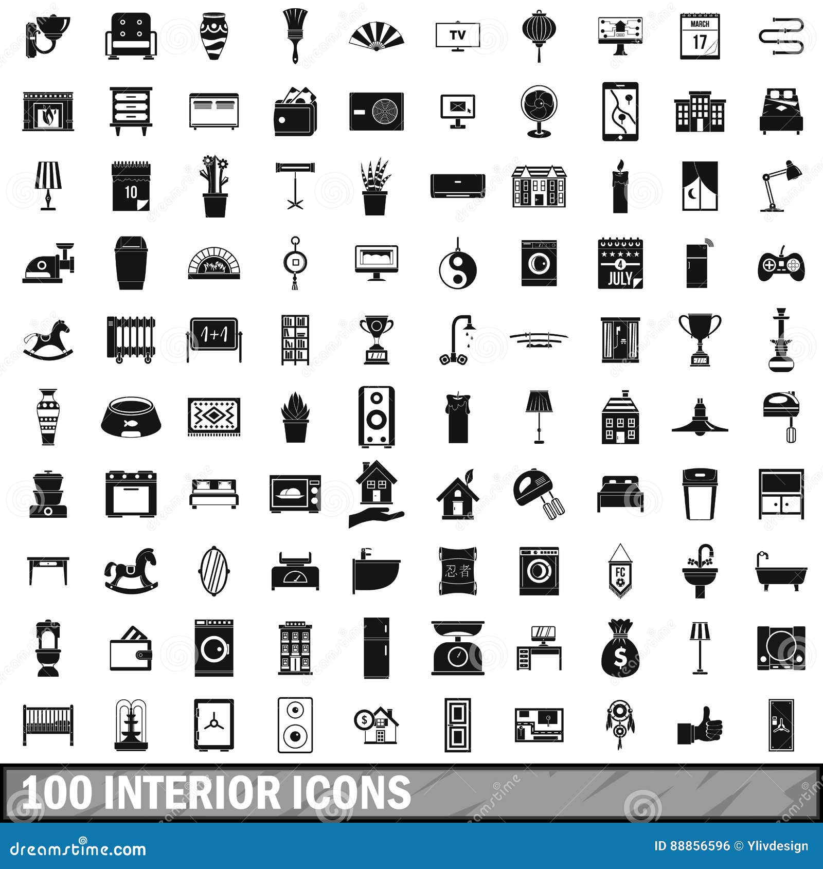 100 Interior Icons Set, Simple Style Stock Vector - Illustration of ...