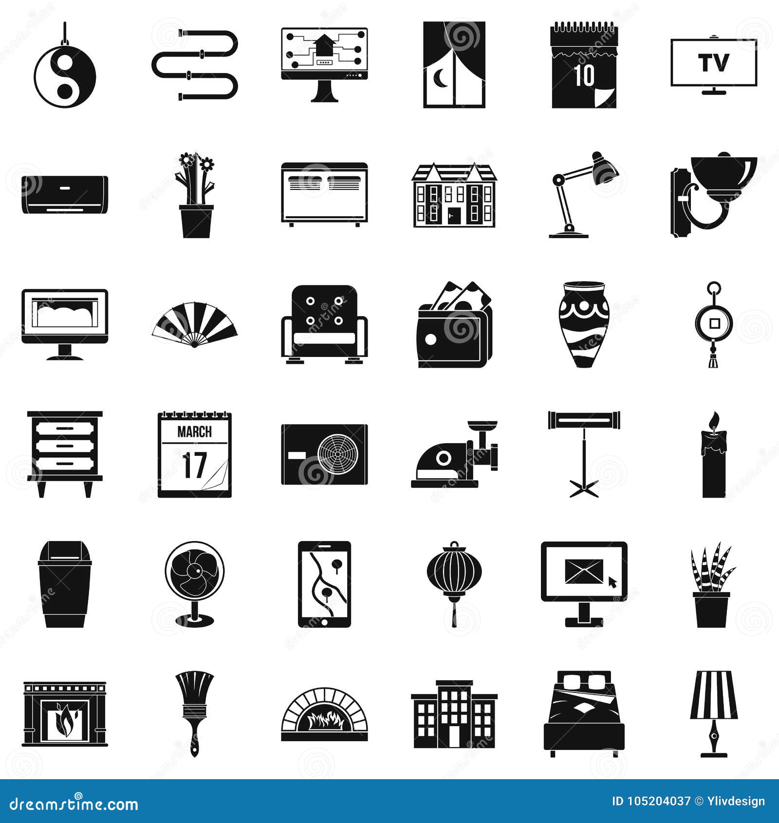 Interior Icons Set, Simple Style Stock Vector - Illustration of icon ...