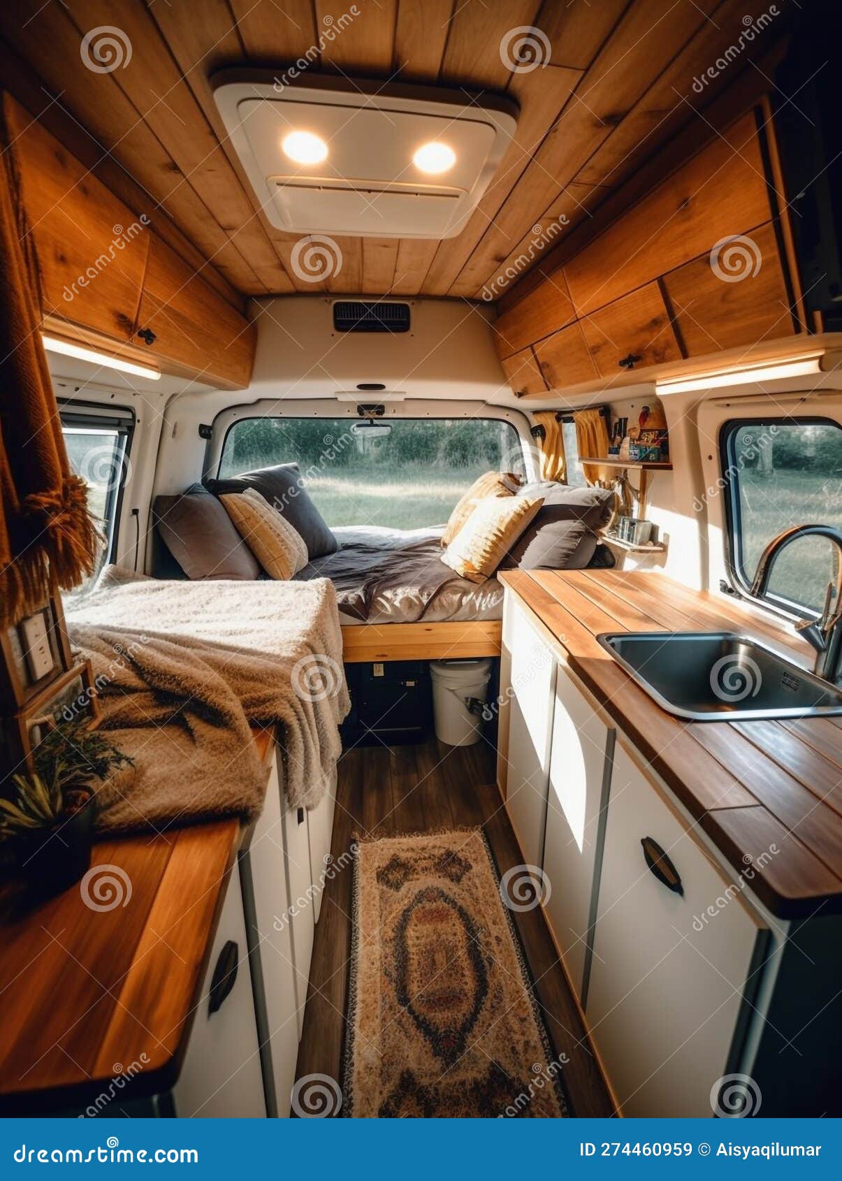 Interior Illustration of a Camper Van. Basic Furniture and Basic Needs ...