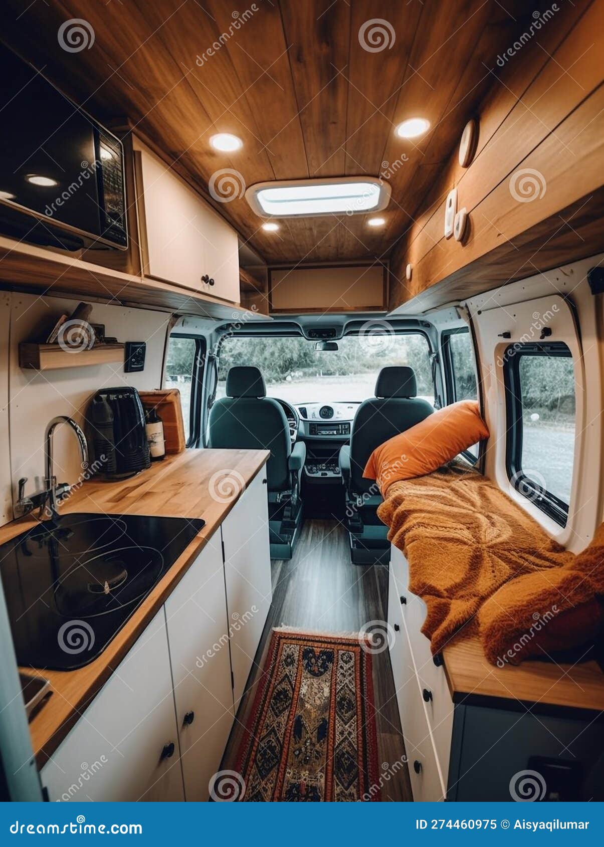 Interior Illustration of a Camper Van. Basic Furniture and Basic Needs ...