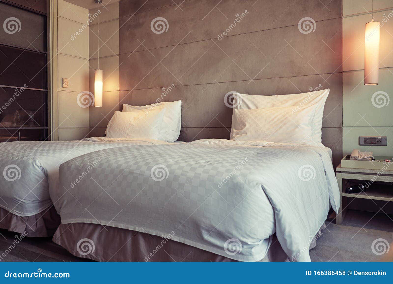 Interior Image of Hotel Room with Two Beds Inside Stock Photo - Image ...