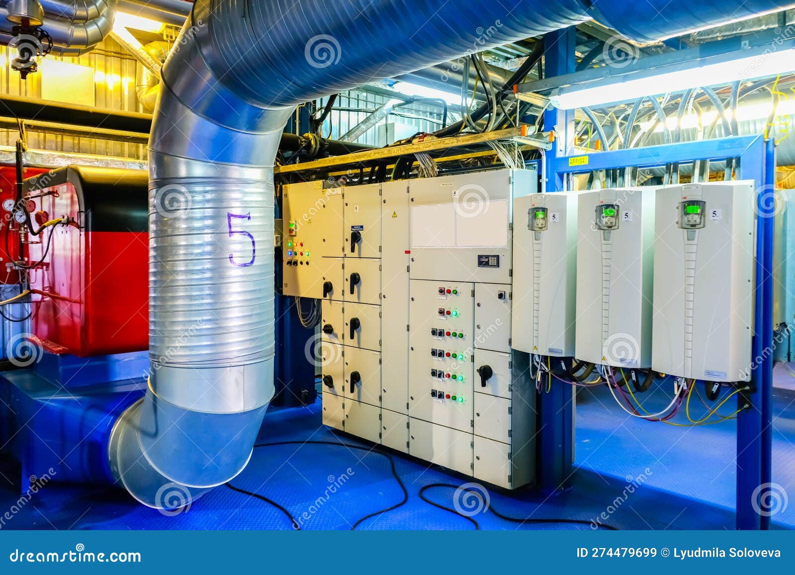 Interior of Industrial Gas Boiler Room with Boilers and Control Panel ...