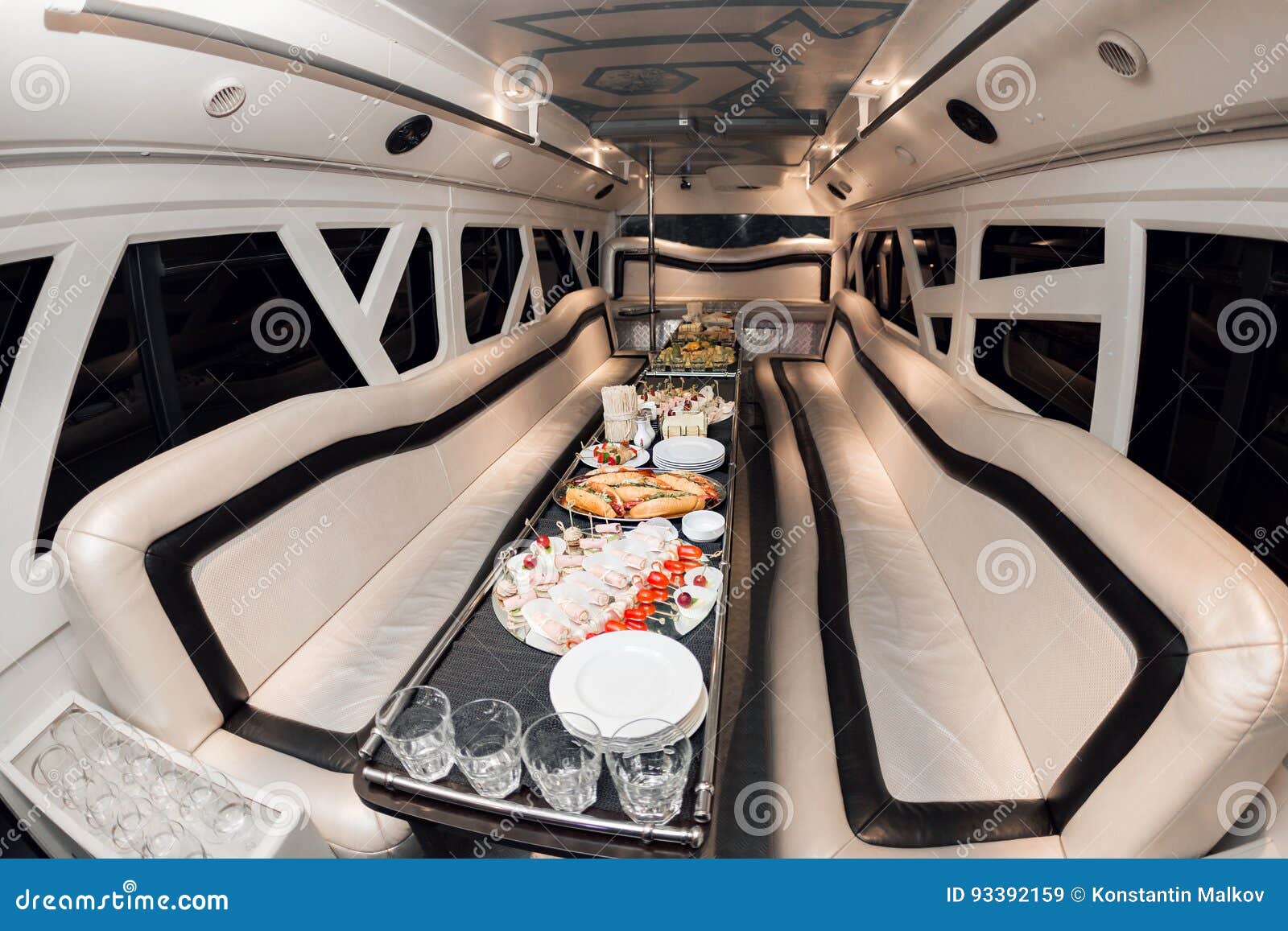 Interior Inside the Limousine. with Sofas and a Table Covered with ...
