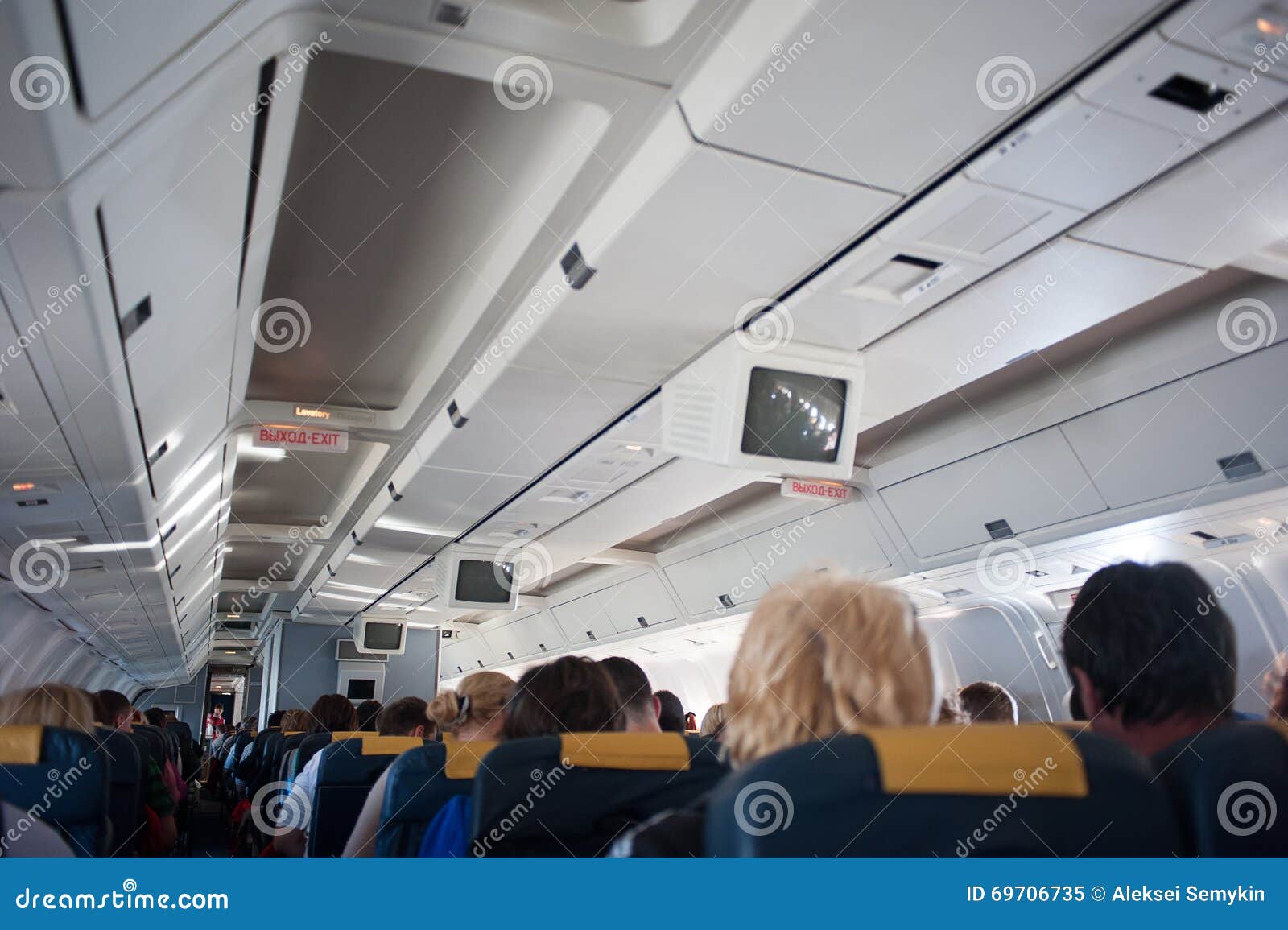 Interior Inside of the Plane with Passengers. Stock Image - Image of ...