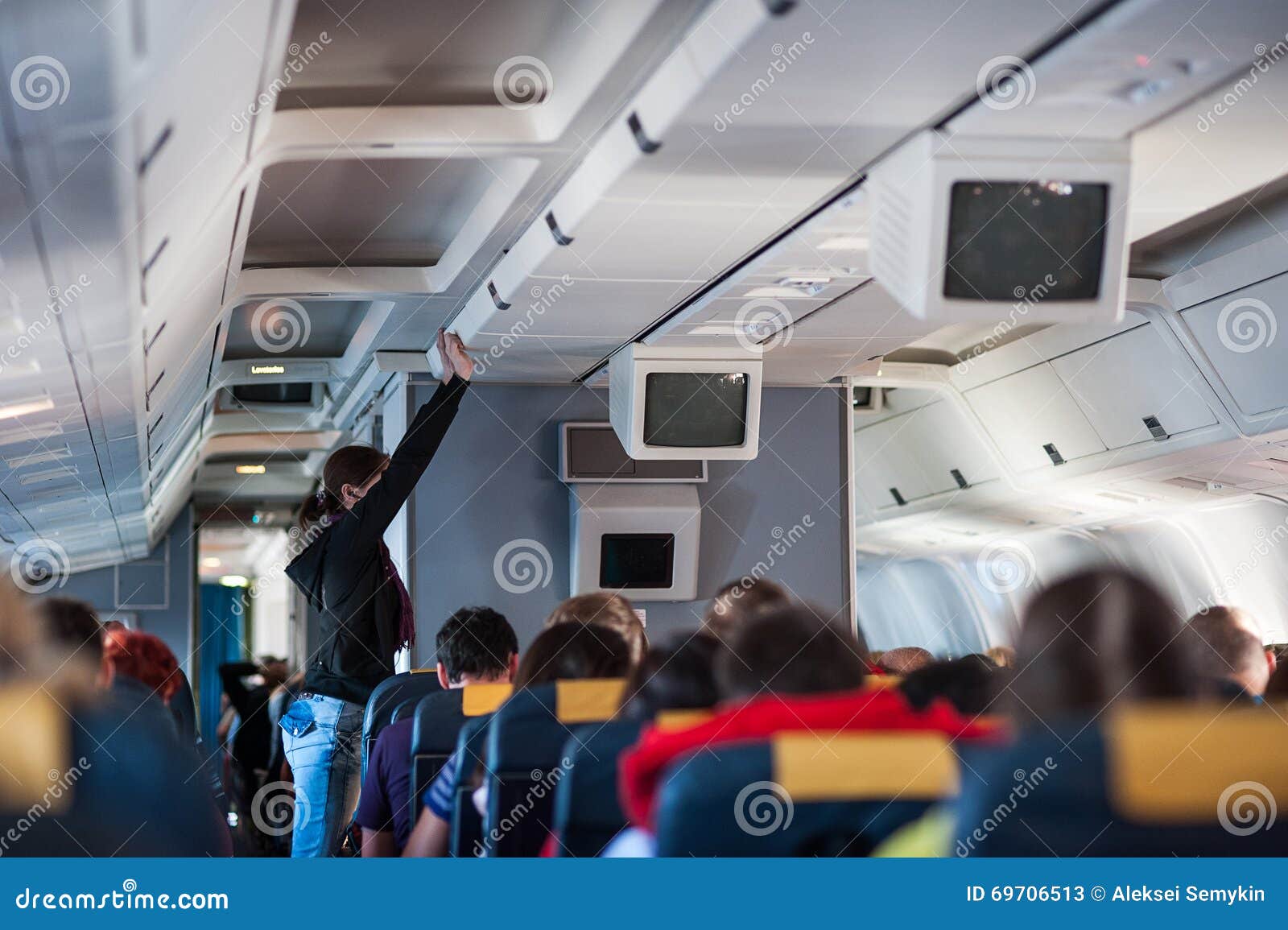 Interior Inside of the Plane with Passengers. Stock Image - Image of ...