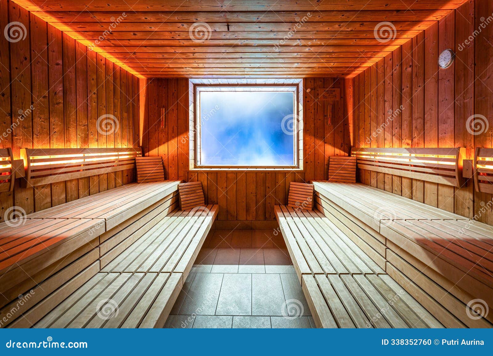 Interior Inside the Sauna Room with Wooden Benches and Window ...