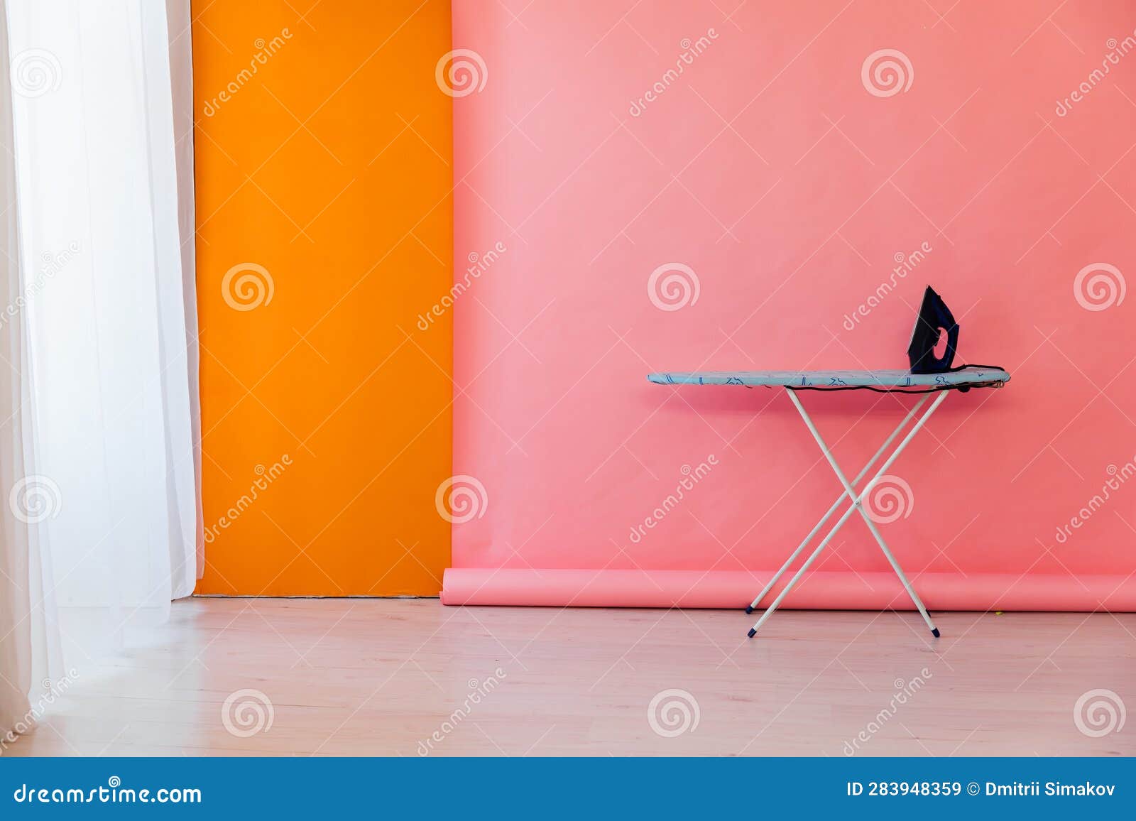 Interior Ironing Board Iron on Pink Orange Background Stock Image ...