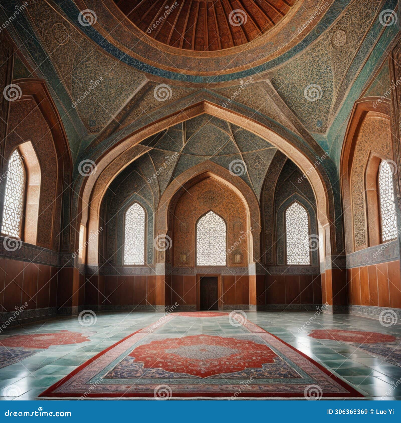 Interior of Islamic mosque stock illustration. Illustration of sunny ...