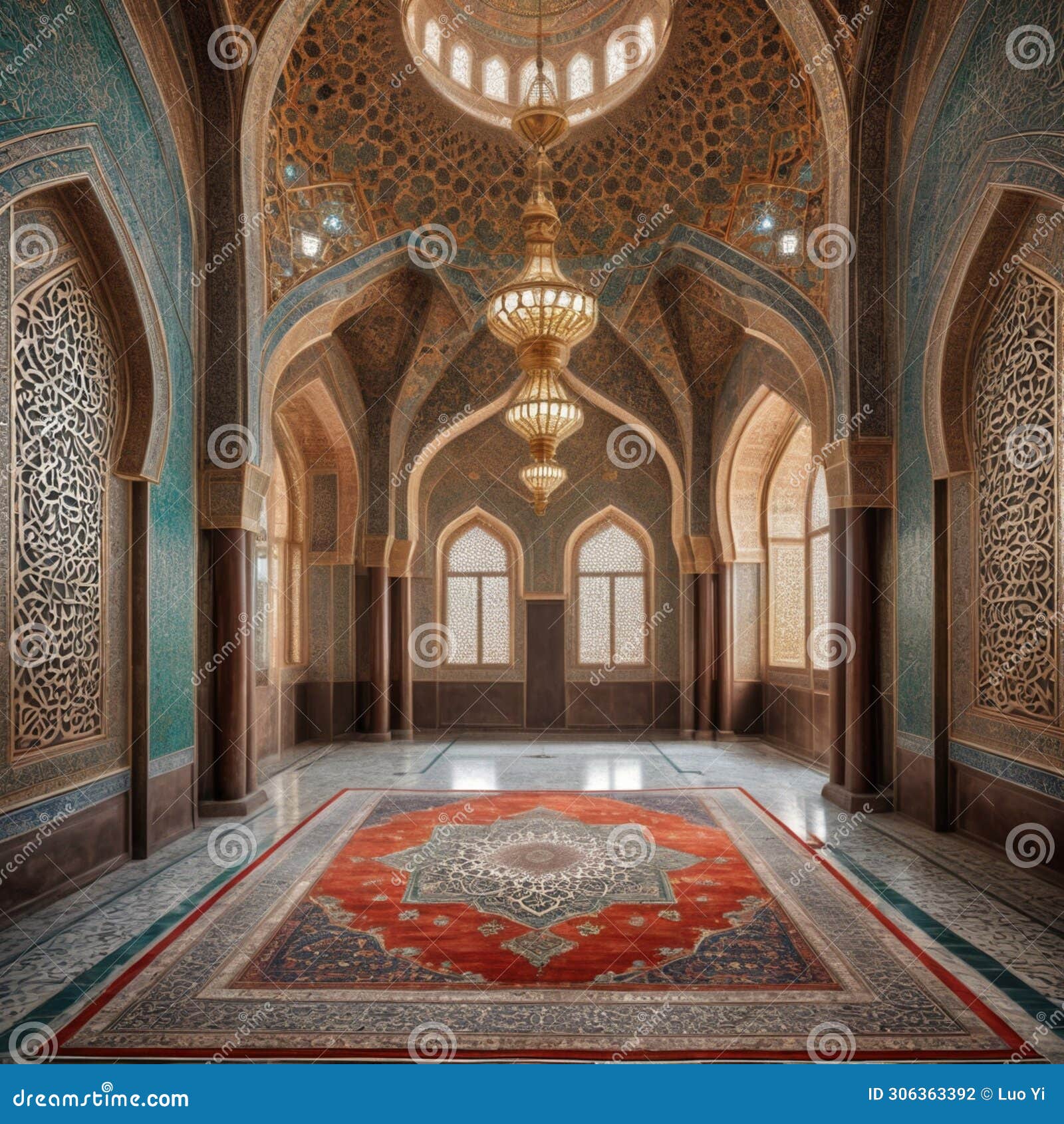 Interior of Islamic mosque stock illustration. Illustration of door ...
