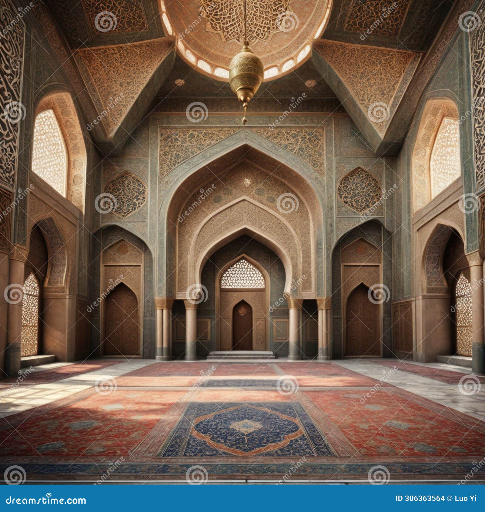 Interior of Islamic mosque stock illustration. Illustration of style ...