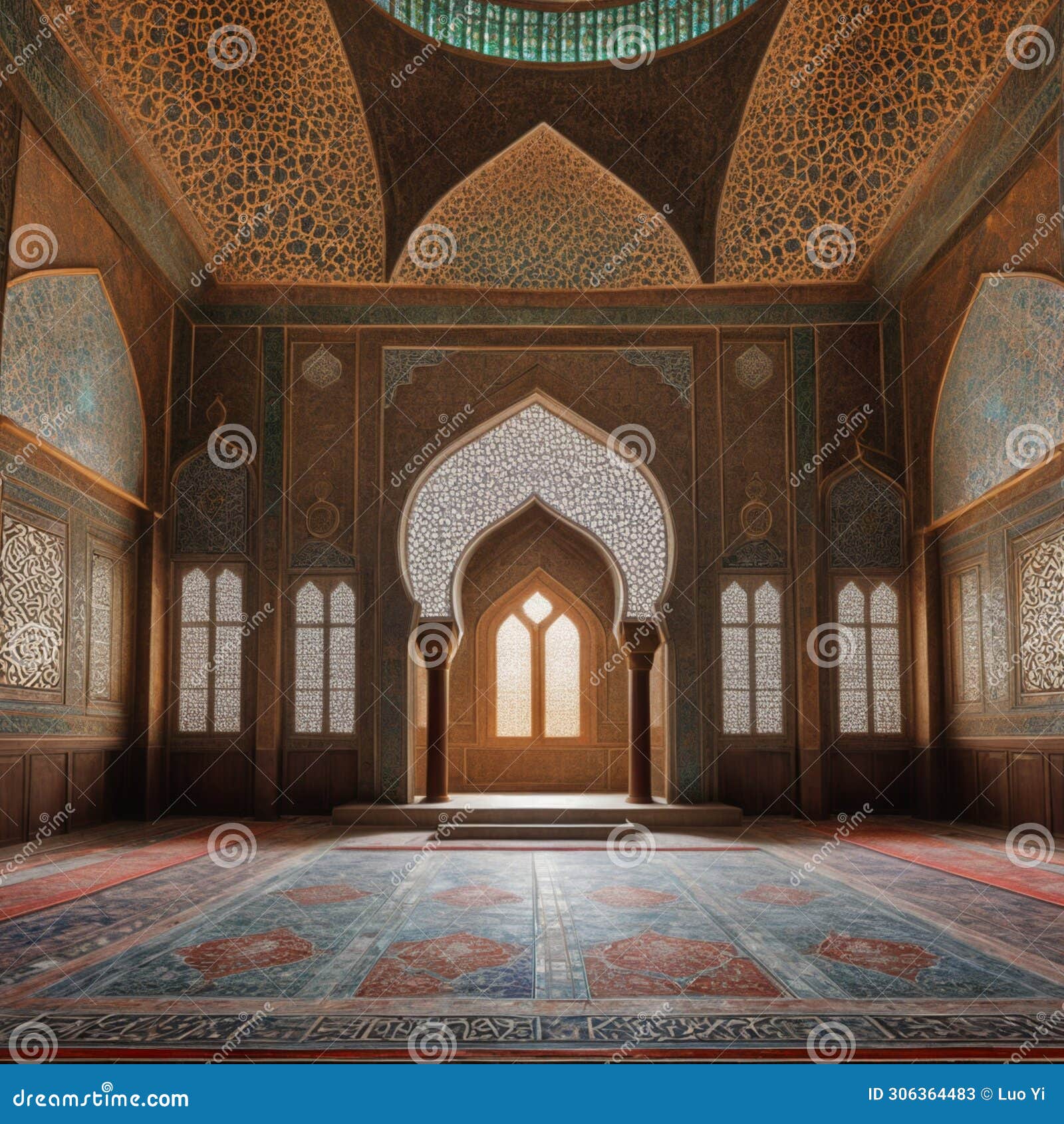 Interior of Islamic mosque stock illustration. Illustration of light ...