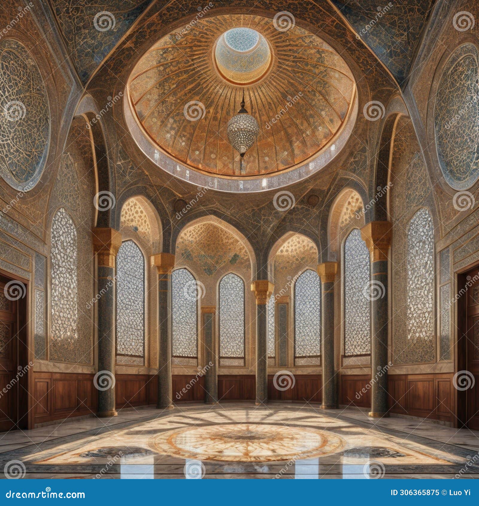 Interior of Islamic mosque stock illustration. Illustration of door ...