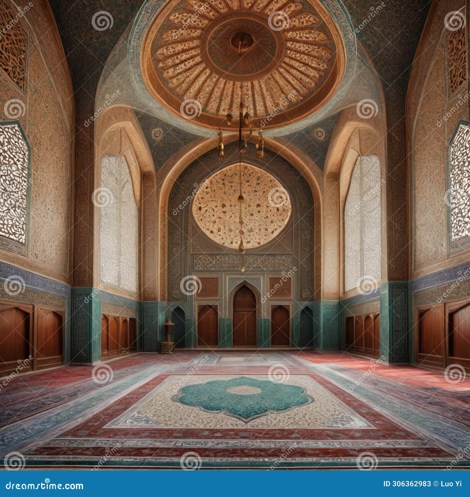 Interior of Islamic mosque stock illustration. Illustration of ...