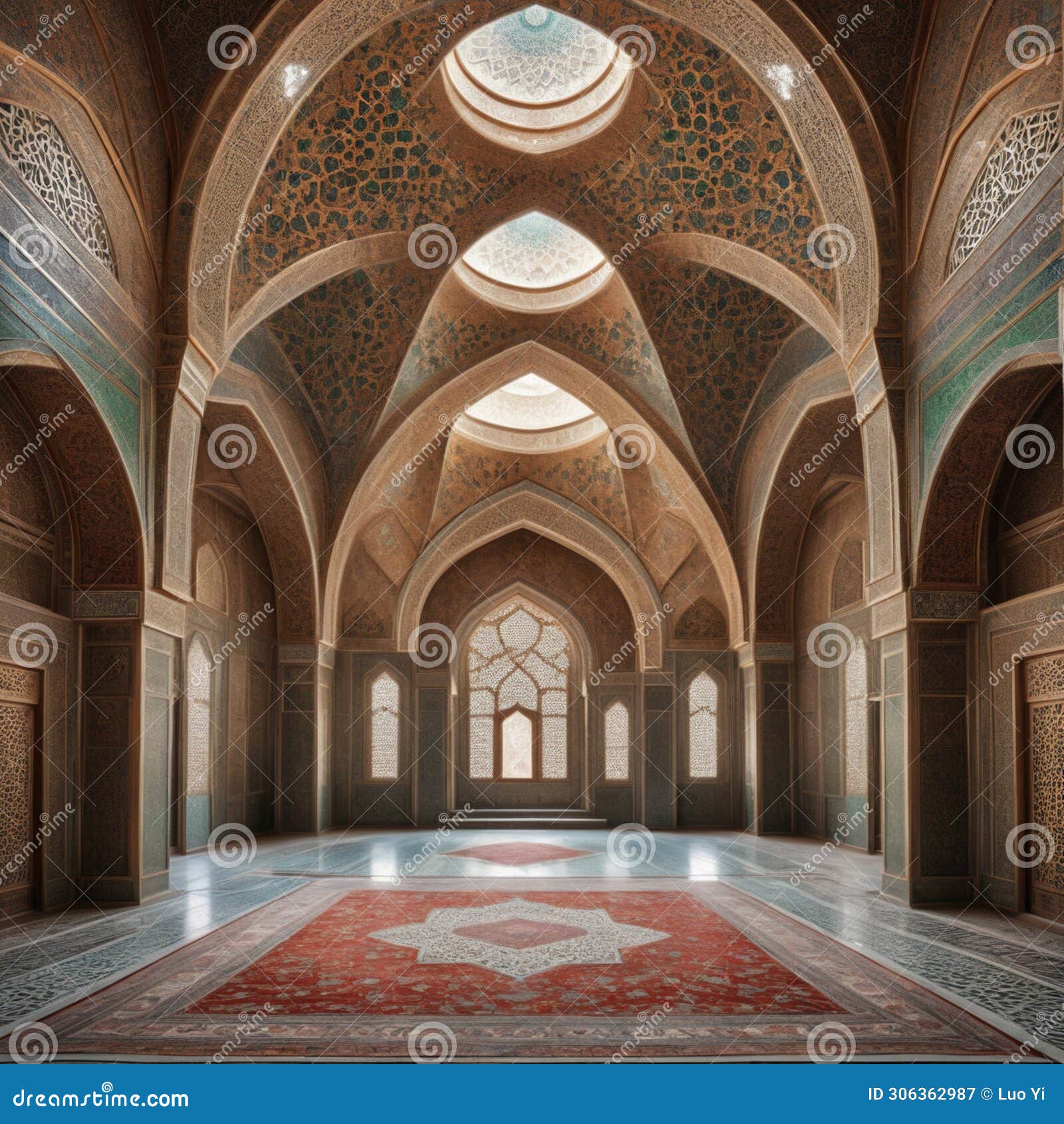 Interior of Islamic mosque stock illustration. Illustration of glass ...