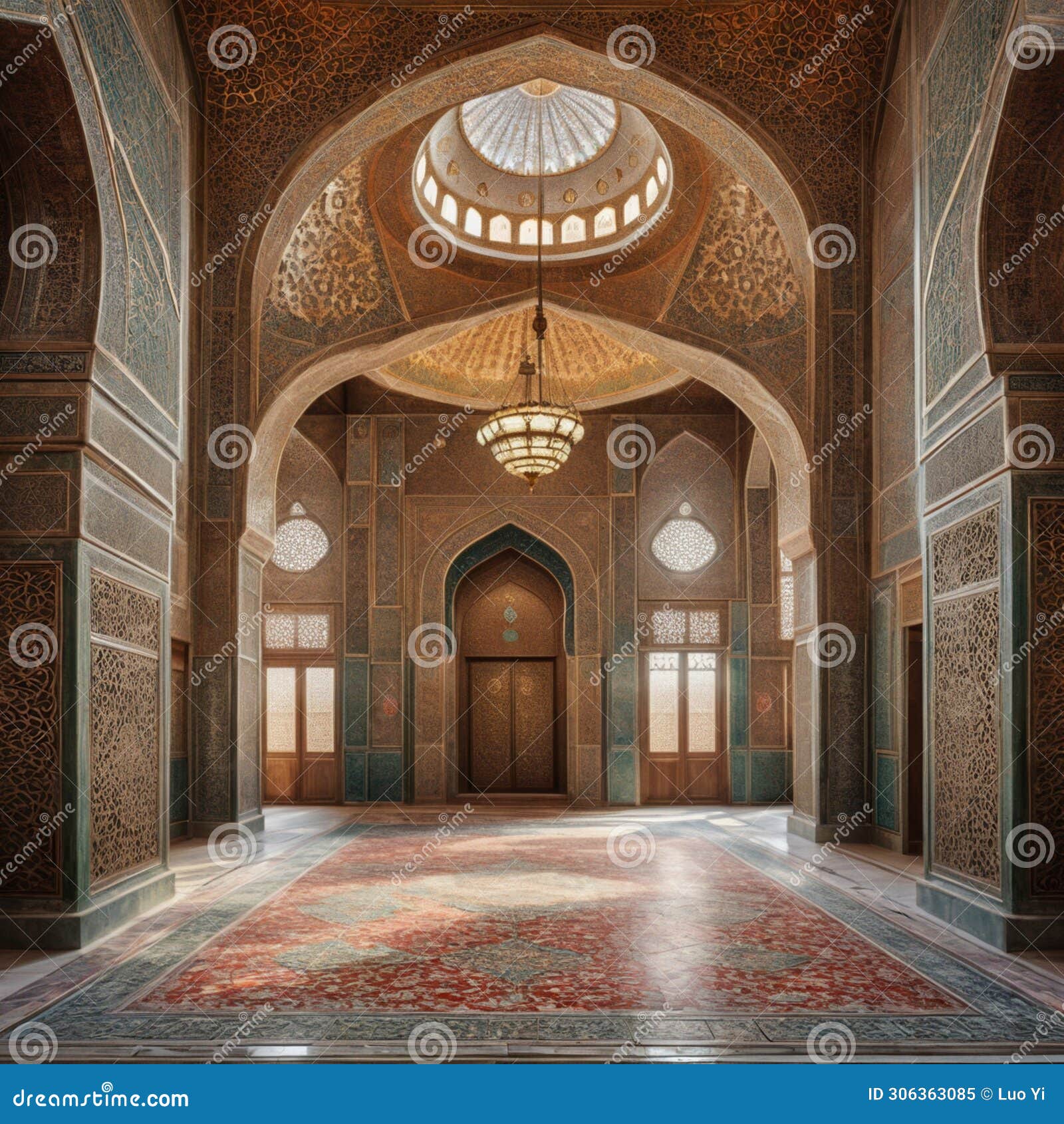 Interior of Islamic mosque stock illustration. Illustration of design ...