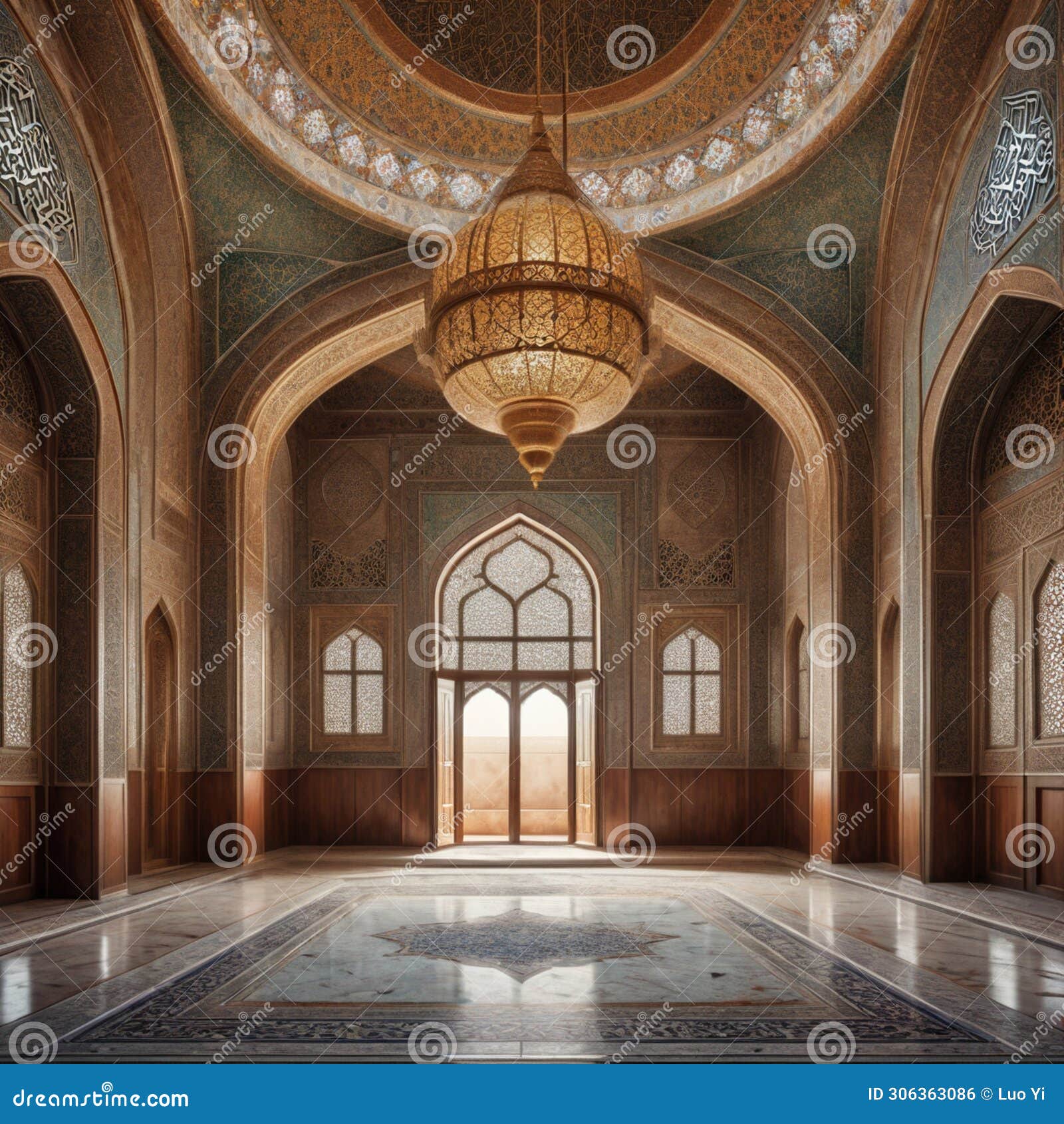 Interior of Islamic mosque stock illustration. Illustration of generate ...