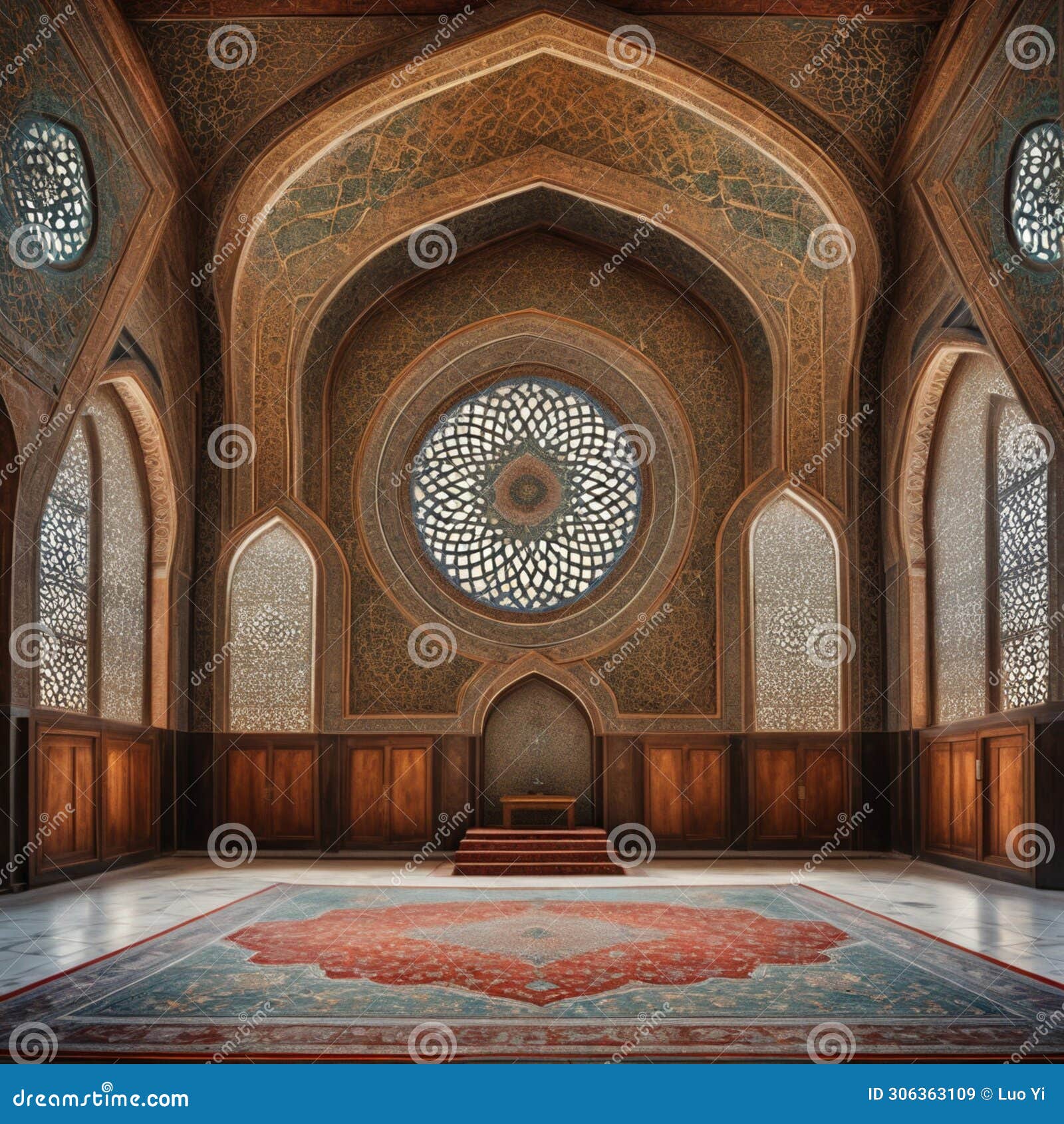 Interior of Islamic mosque stock illustration. Illustration of concepts ...