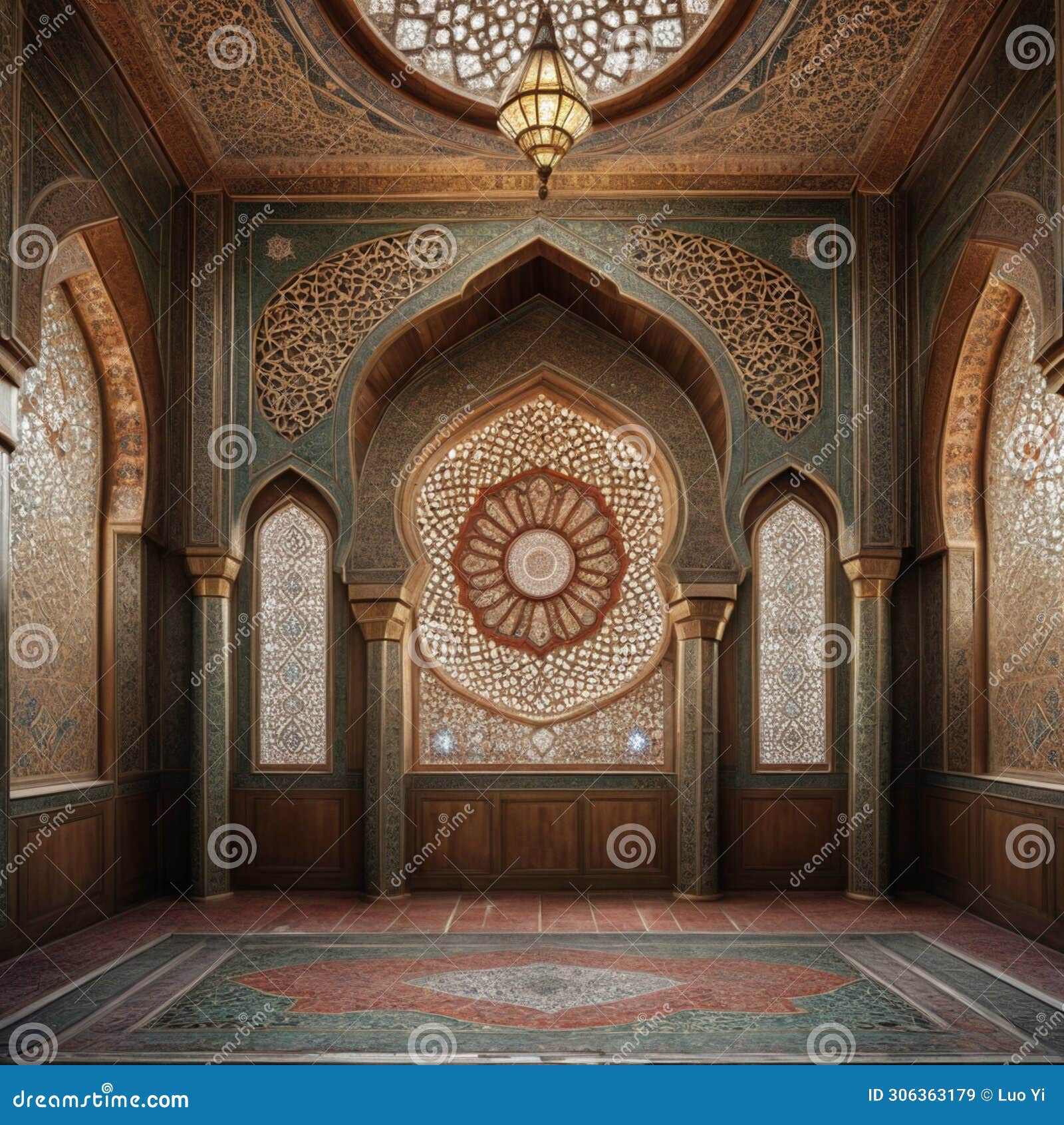 Interior of Islamic mosque stock illustration. Illustration of religion ...