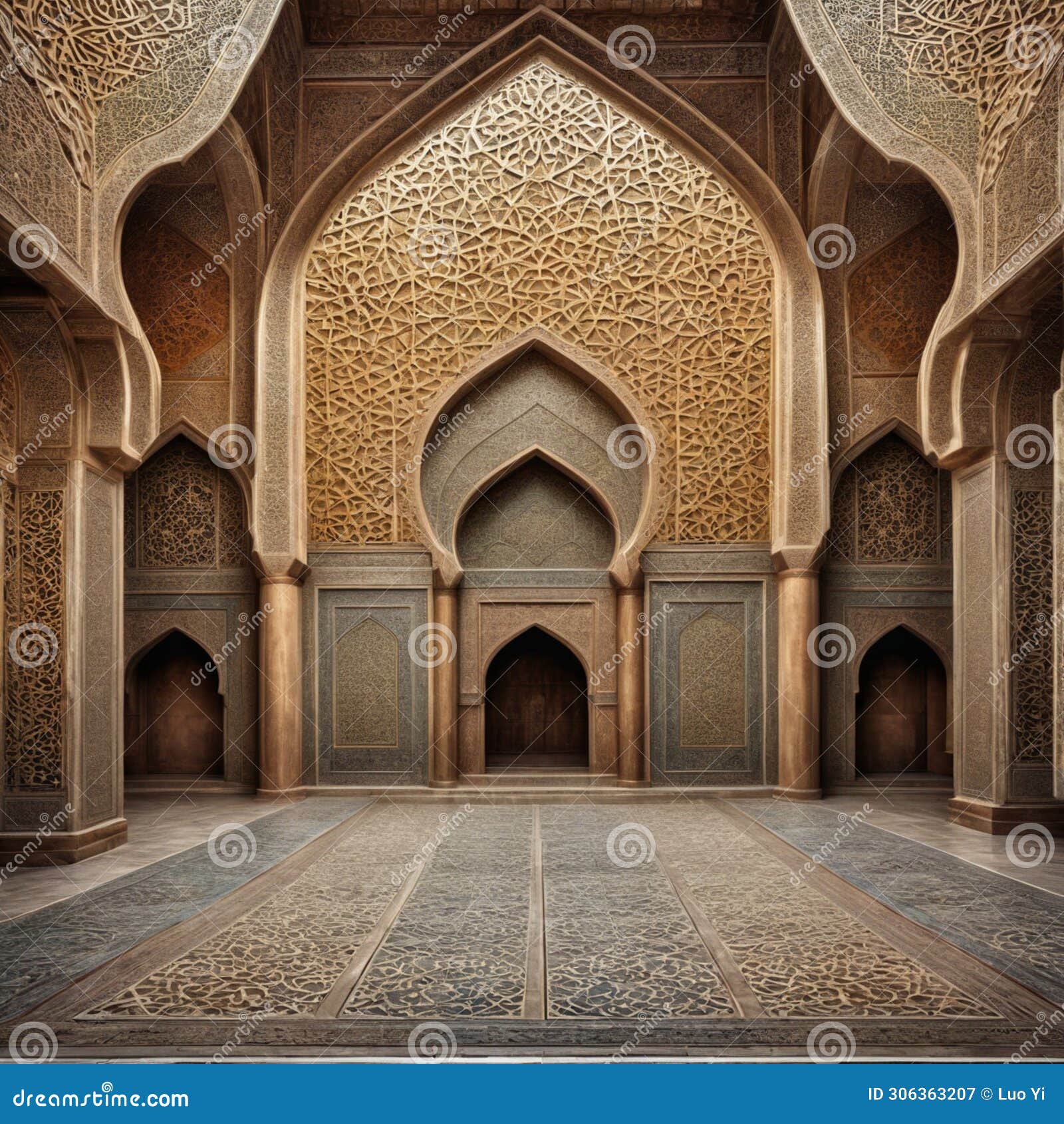 Interior of Islamic mosque stock illustration. Illustration of light ...