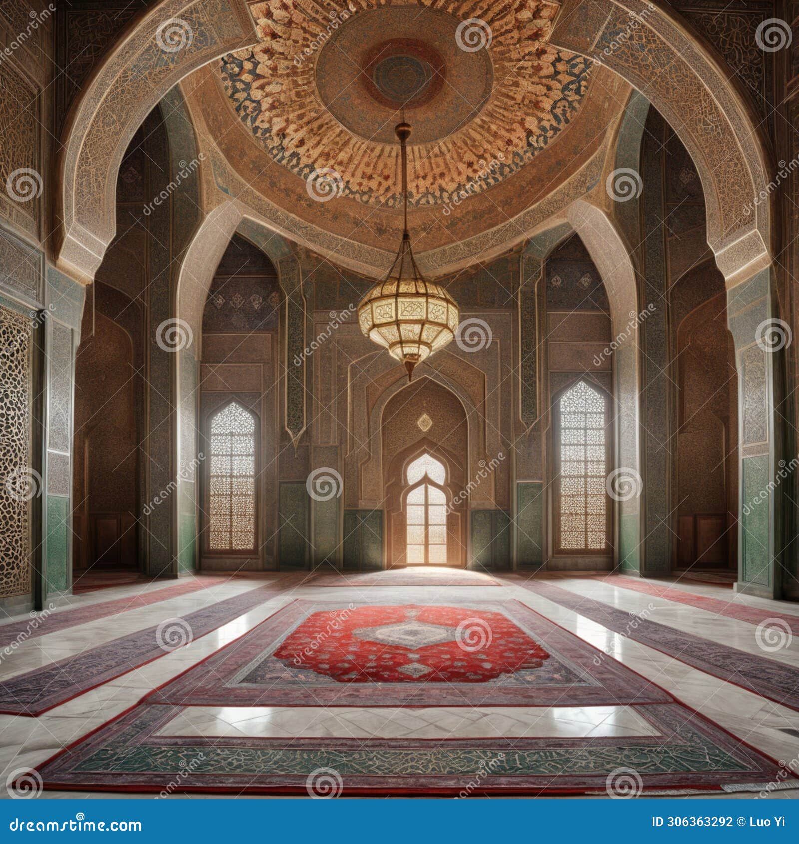 Interior of Islamic mosque stock illustration. Illustration of style ...