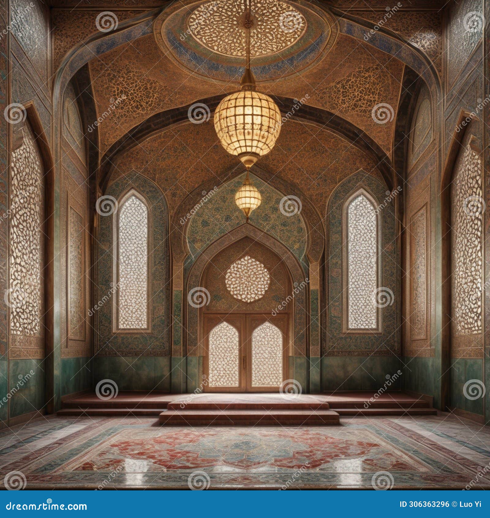 Interior of Islamic mosque stock illustration. Illustration of interior ...