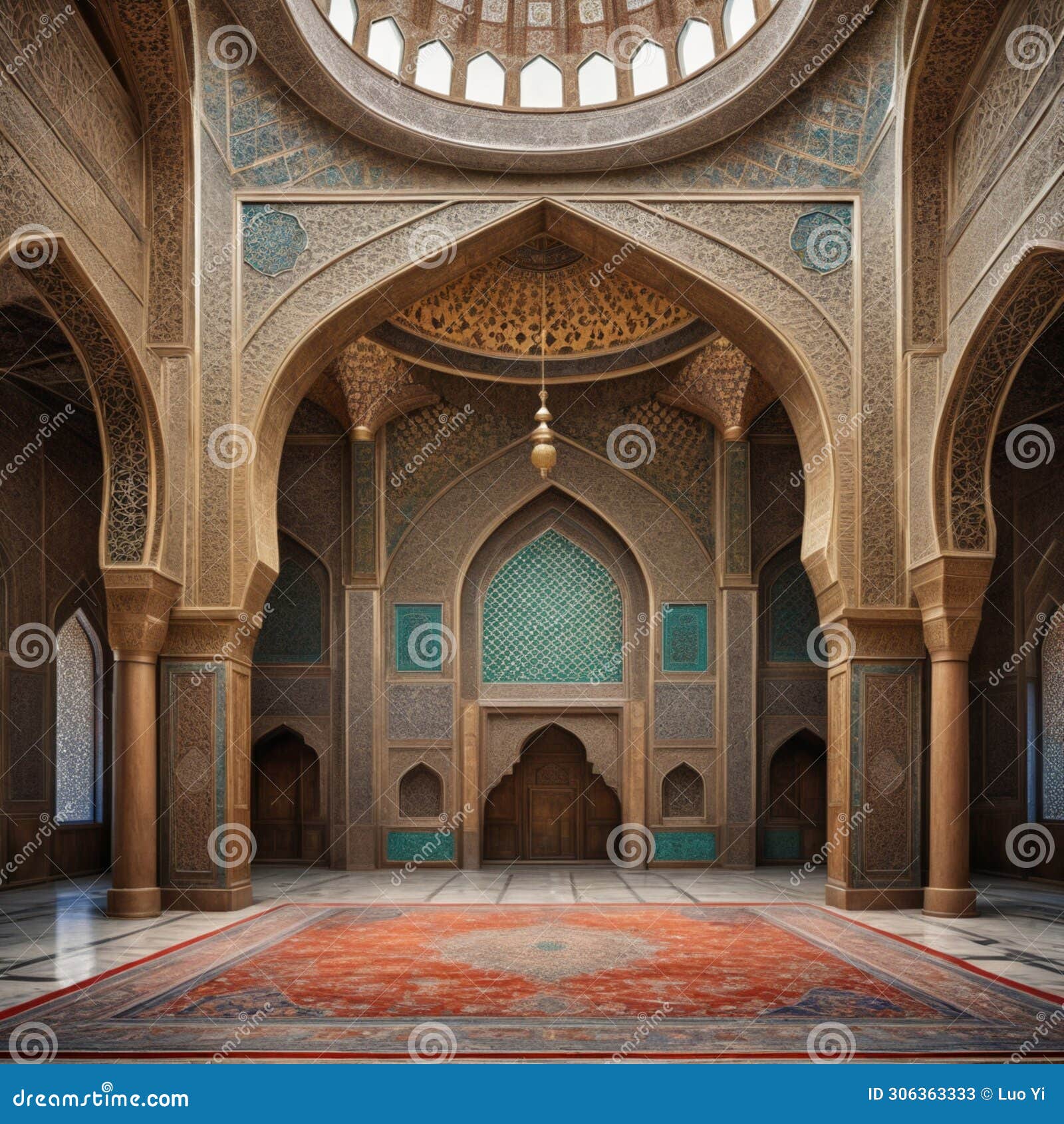 Interior of Islamic mosque stock illustration. Illustration of journey ...