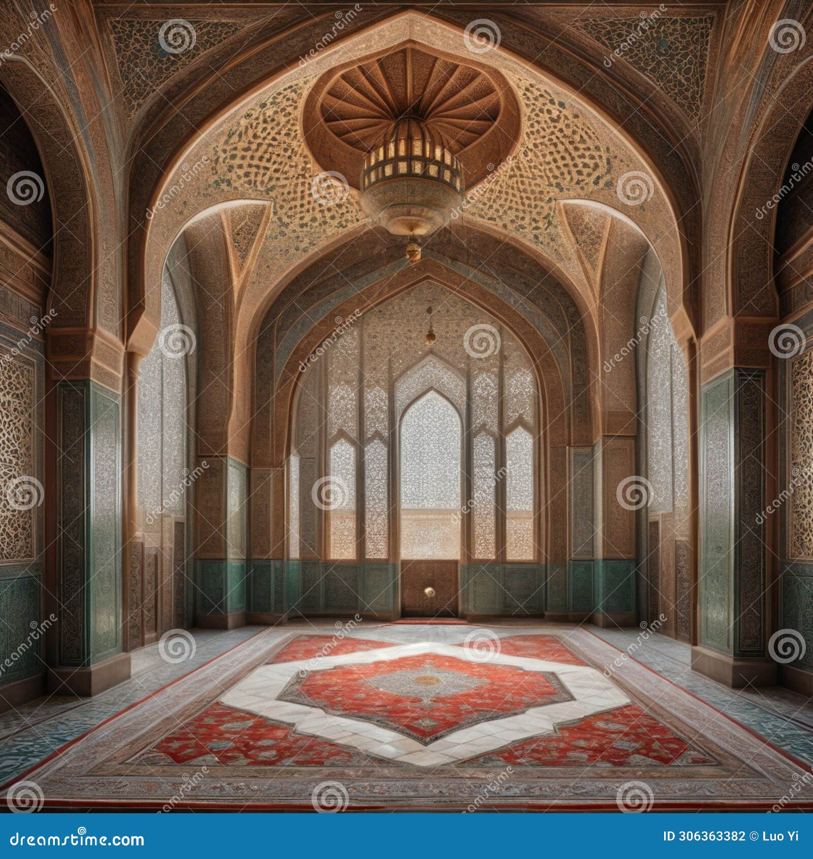 Interior of Islamic mosque stock illustration. Illustration of view ...