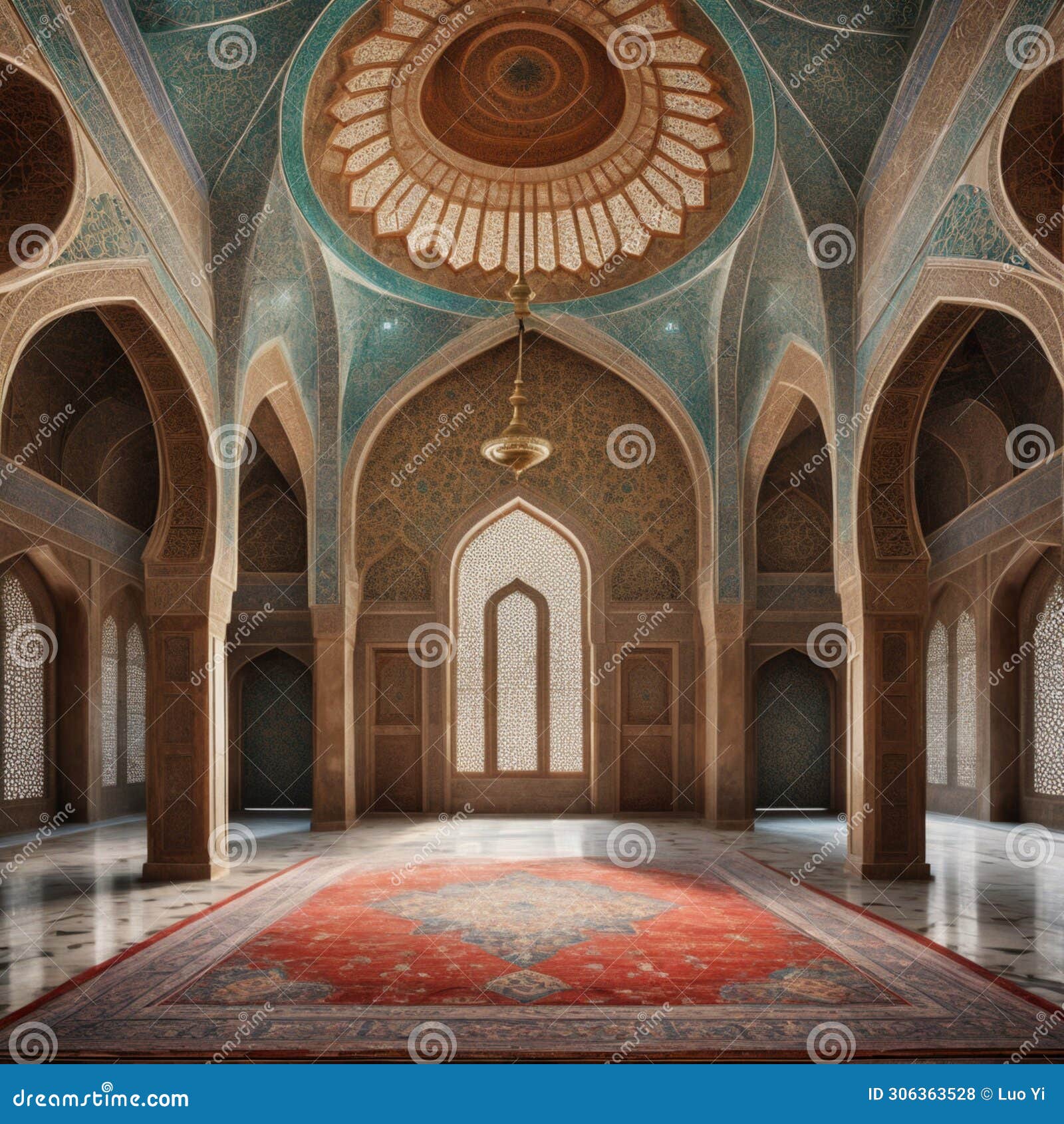Interior of Islamic mosque stock illustration. Illustration of ...