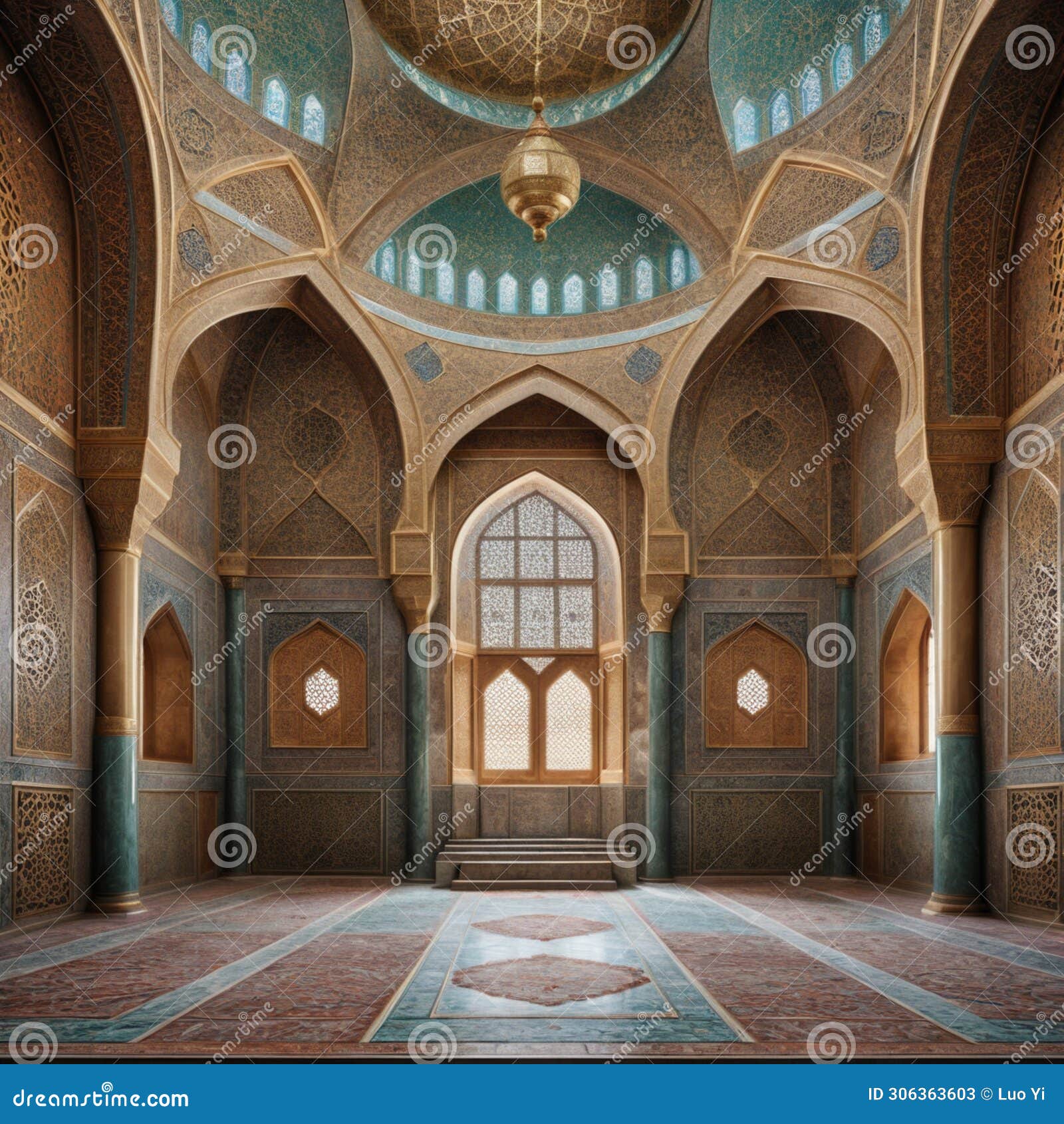 Interior of Islamic mosque stock illustration. Illustration of concepts ...