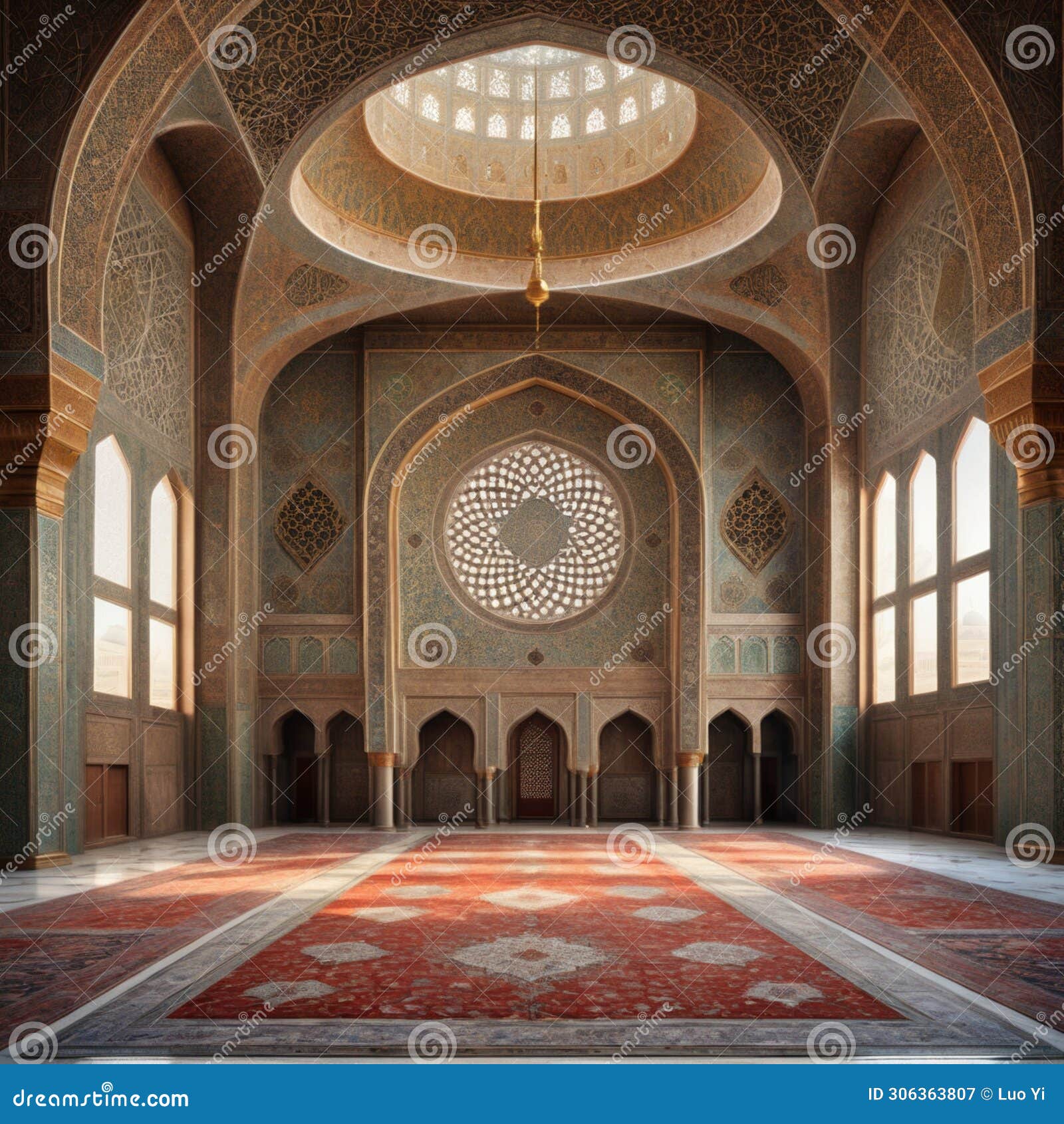 Interior of Islamic mosque stock illustration. Illustration of textured ...