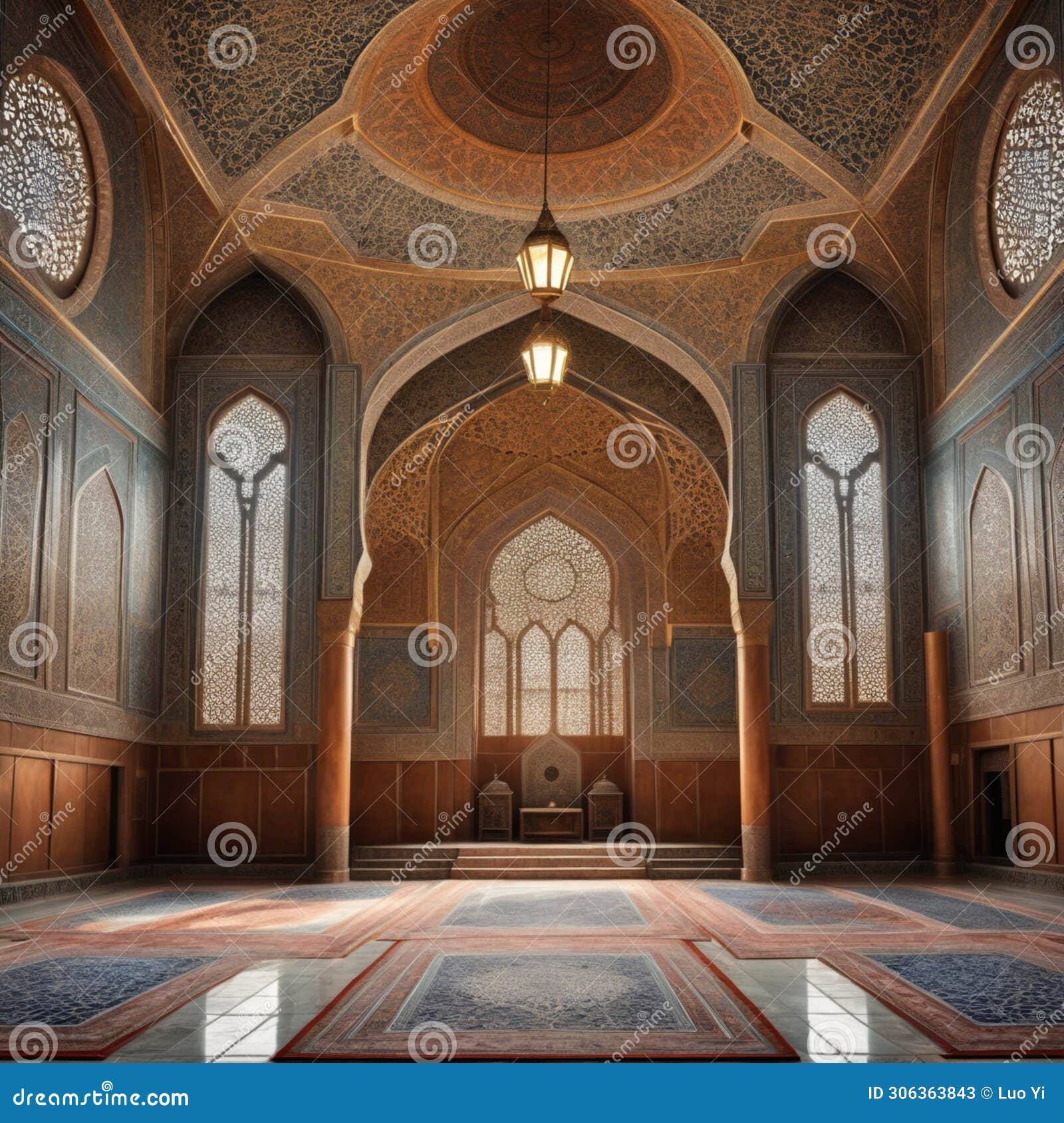 Interior of Islamic mosque stock illustration. Illustration of windows ...