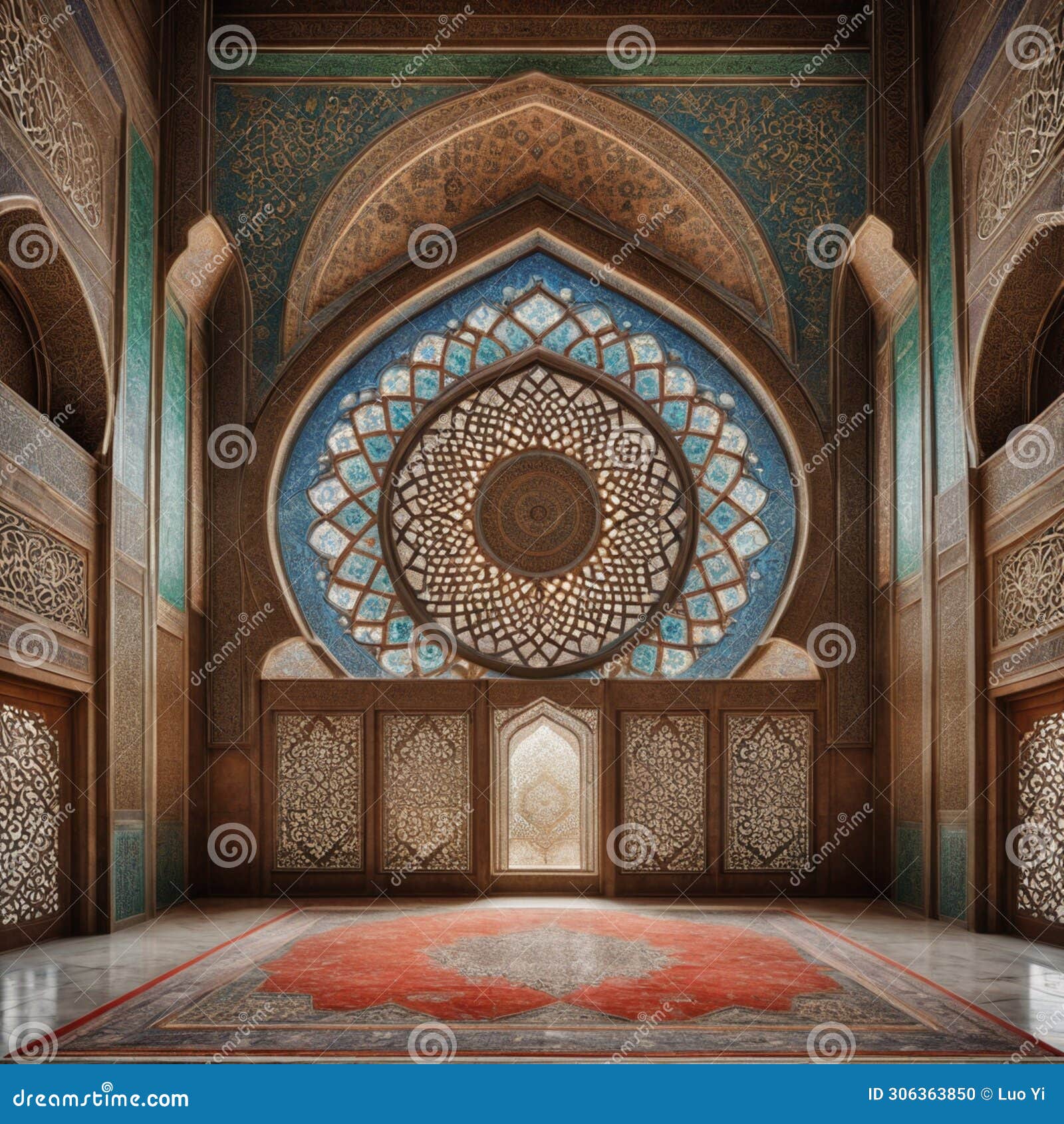 Interior of Islamic mosque stock illustration. Illustration of style ...