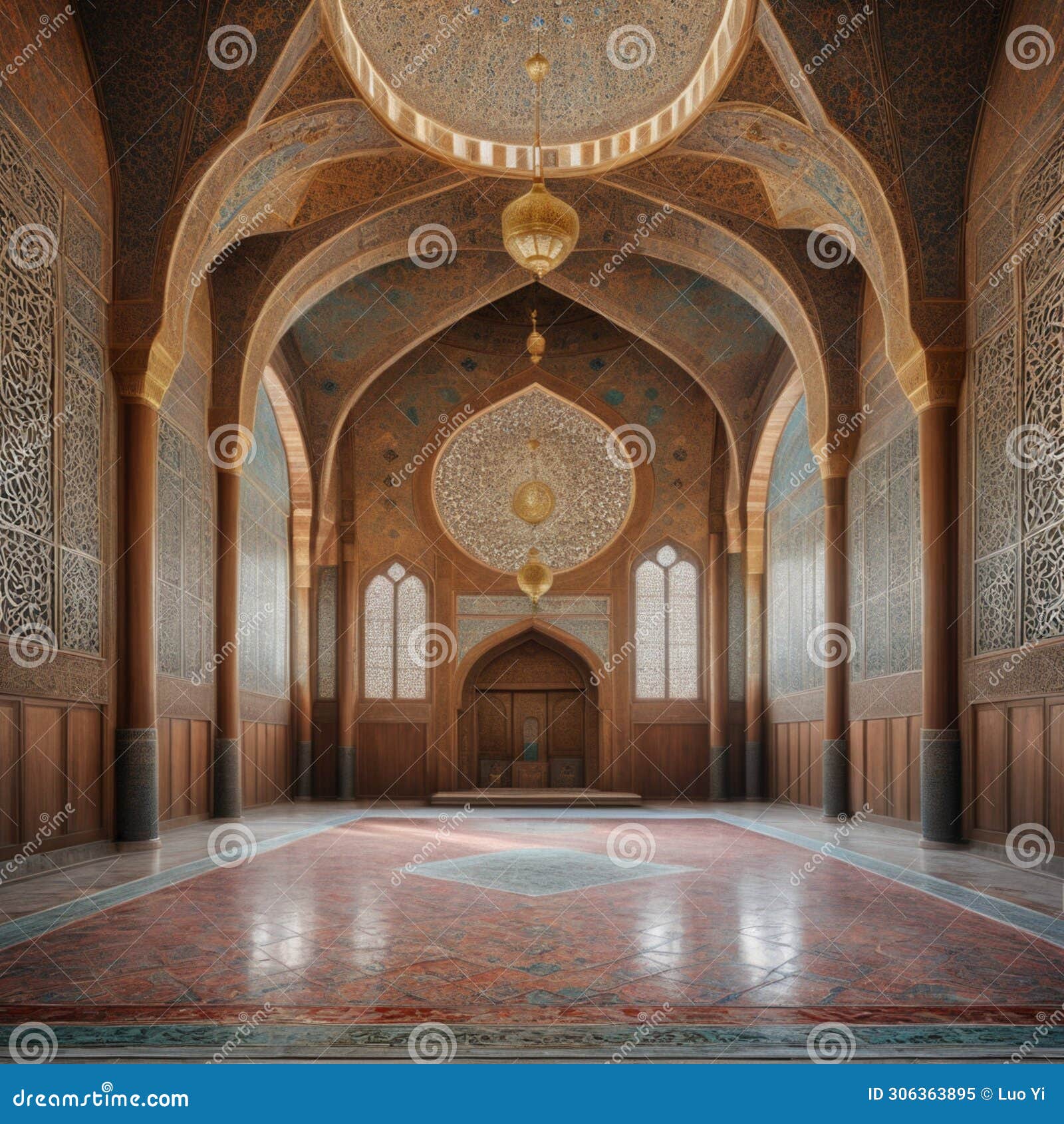 Interior of Islamic mosque stock illustration. Illustration of religion ...
