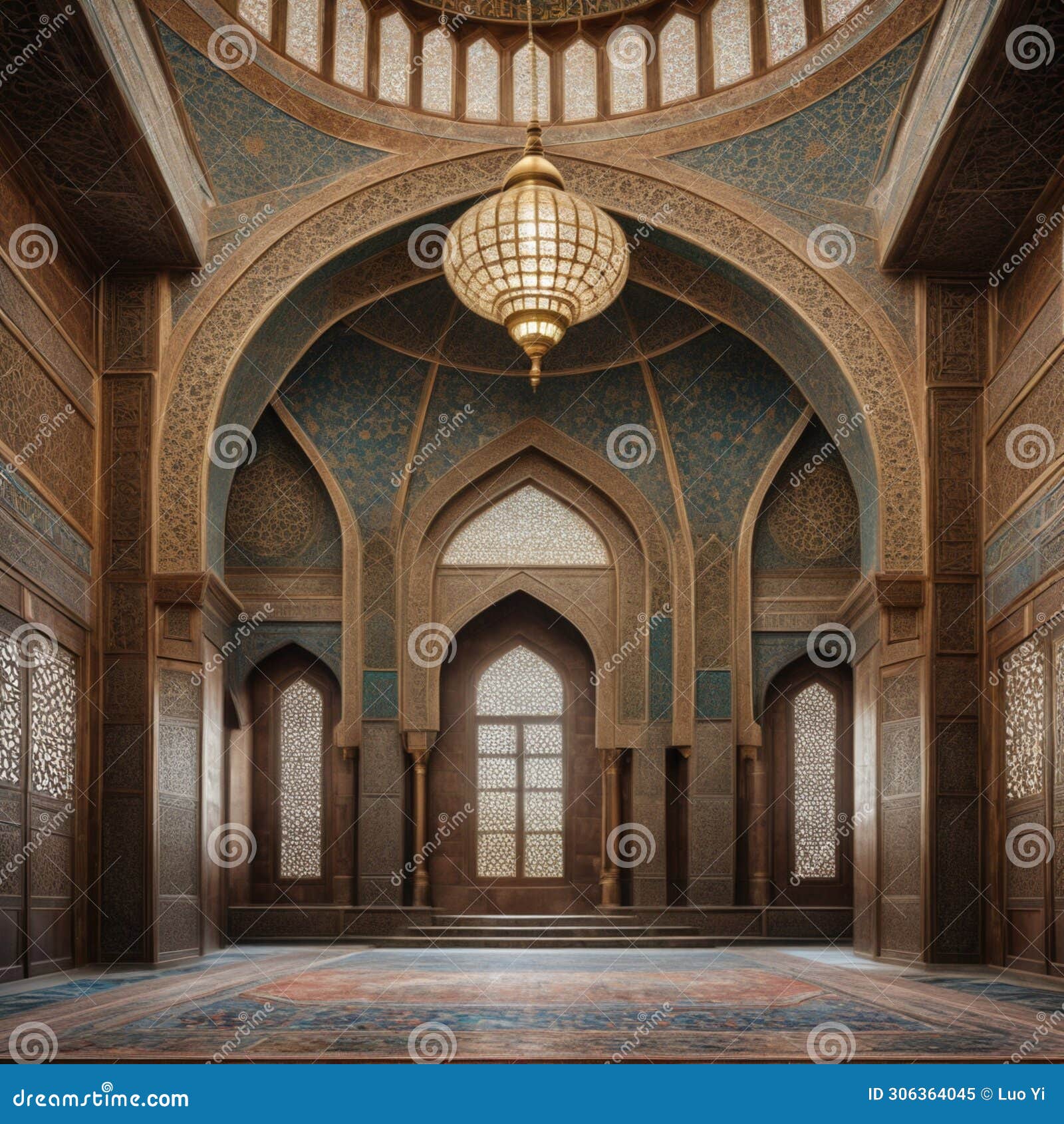 Interior of Islamic mosque stock illustration. Illustration of windows ...