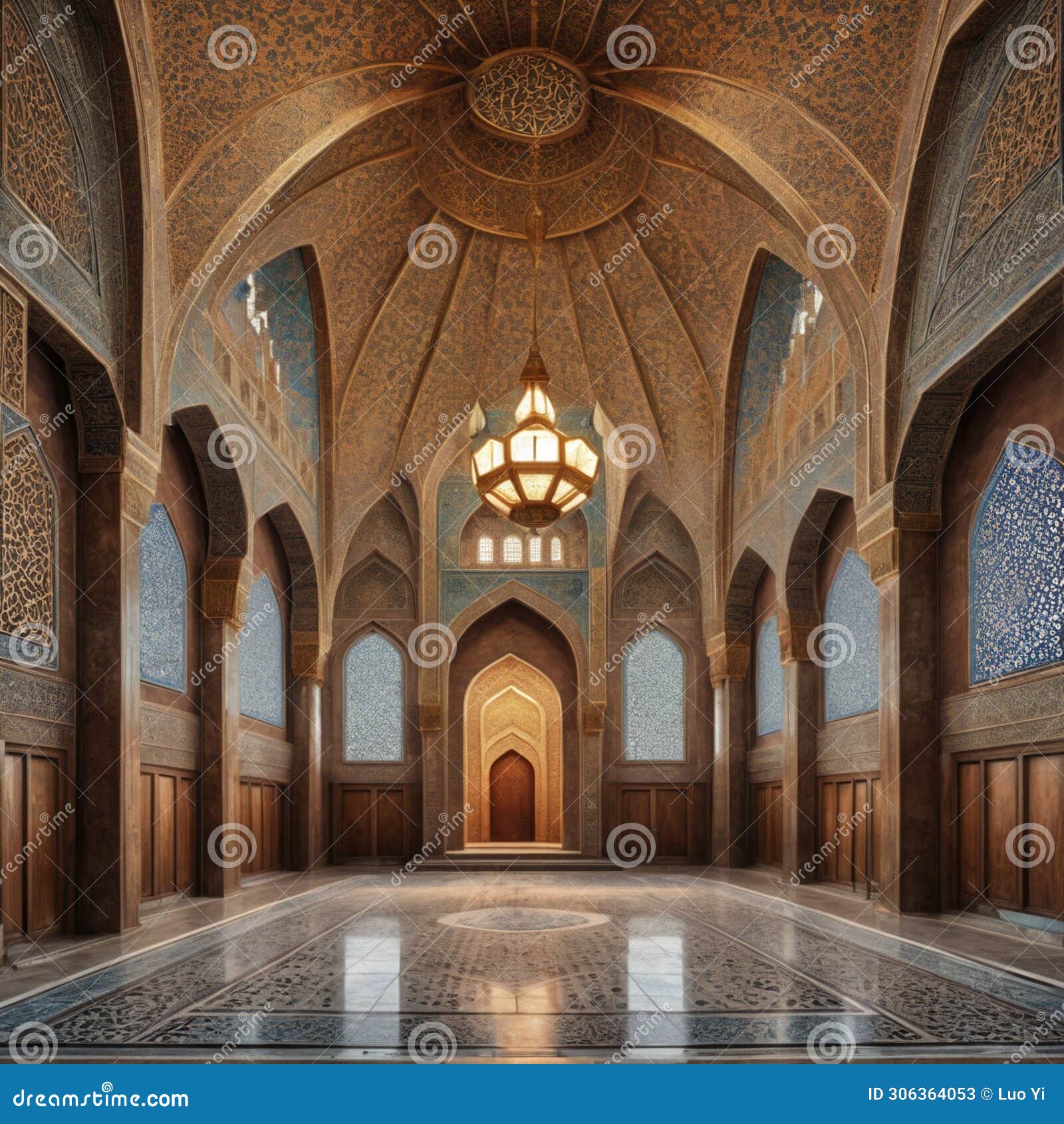 Interior of Islamic mosque stock illustration. Illustration of style ...