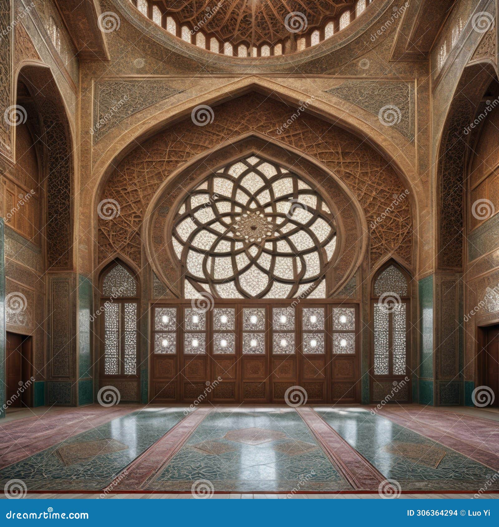 Interior of Islamic mosque stock illustration. Illustration of mosque ...