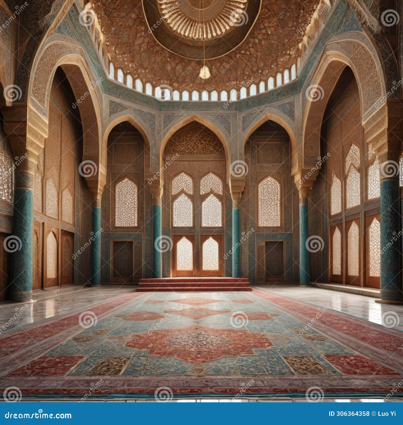 Interior of Islamic mosque stock illustration. Illustration of light ...