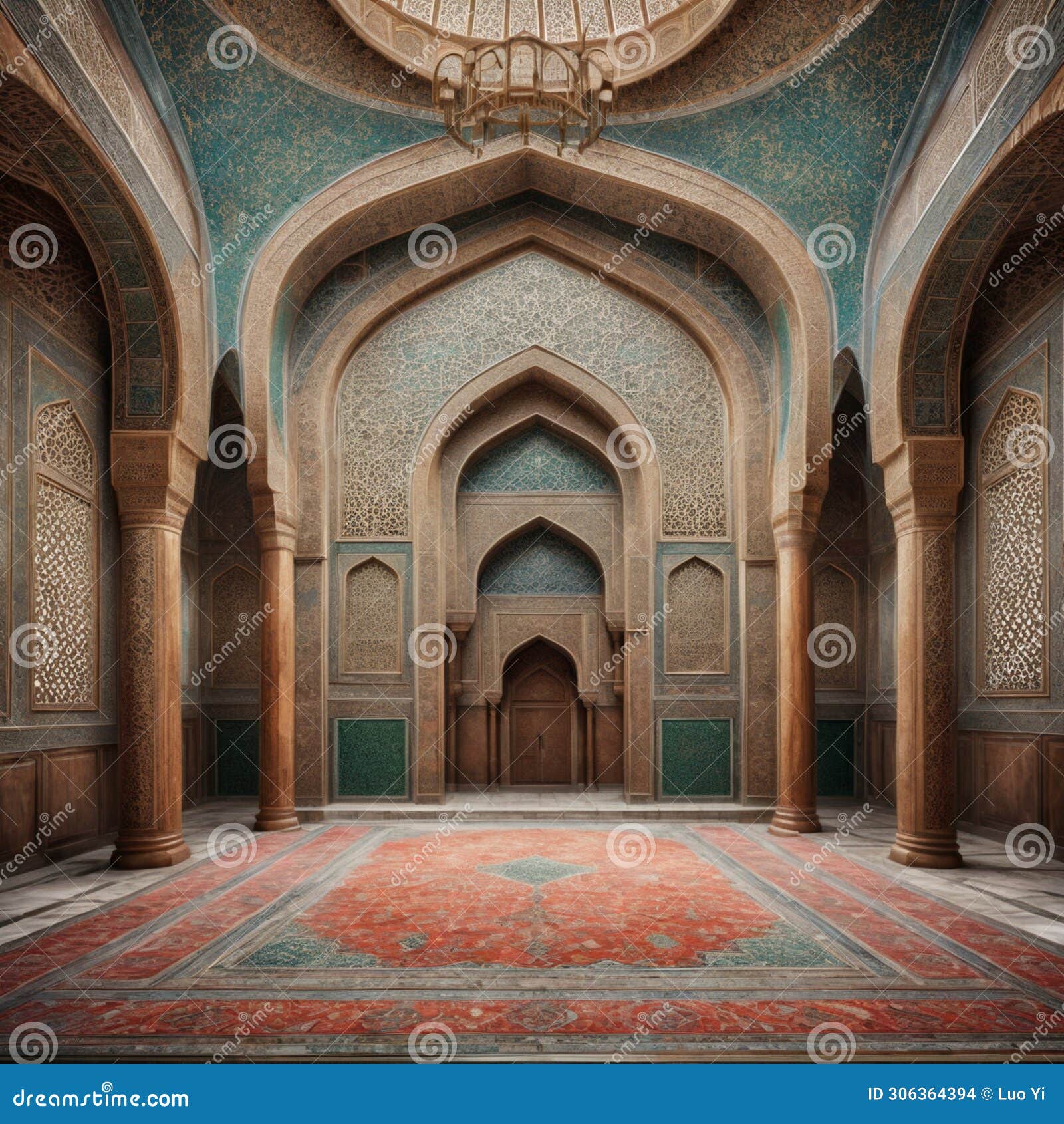 Interior of Islamic mosque stock illustration. Illustration of religion ...
