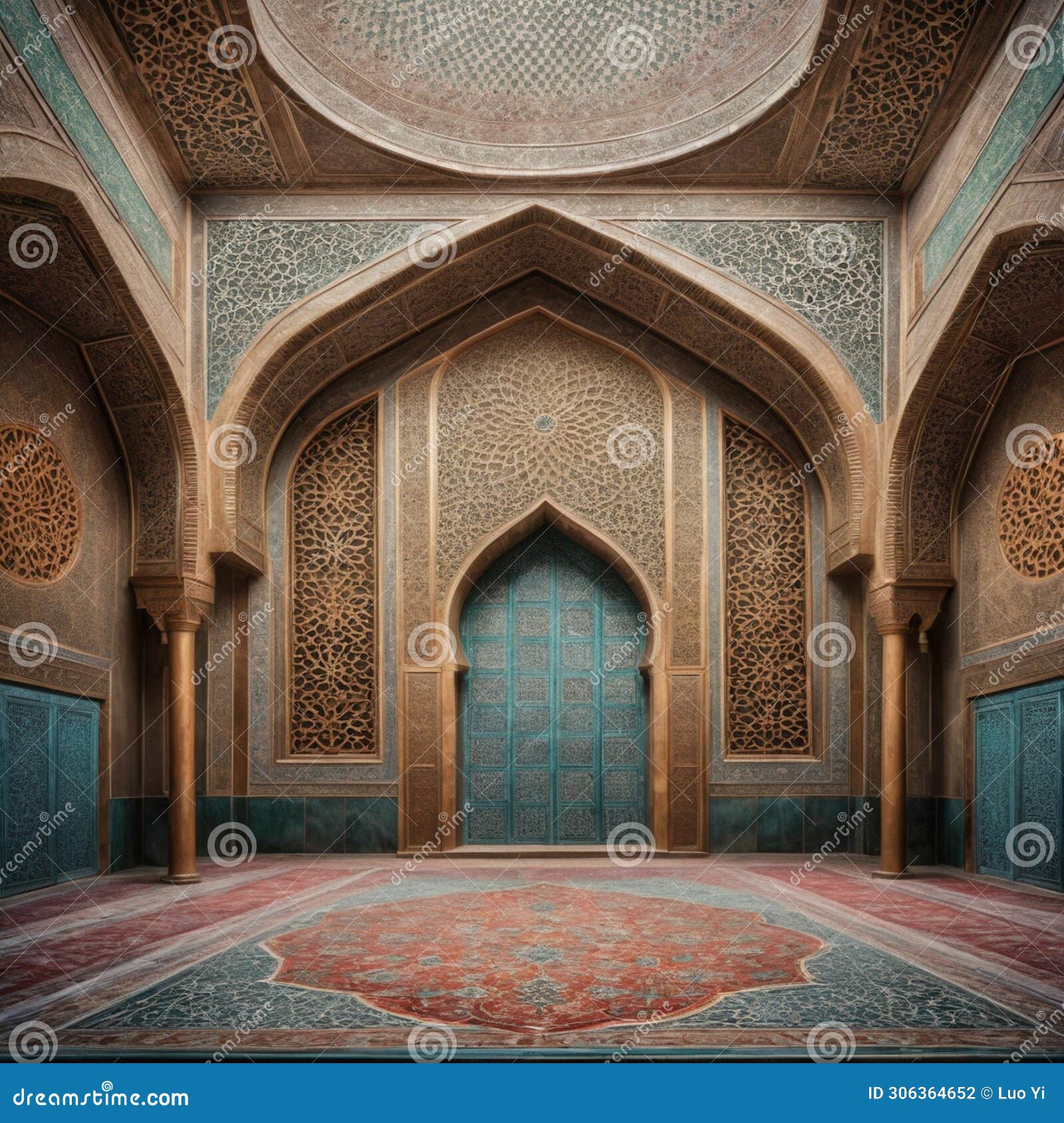 Interior of Islamic mosque stock illustration. Illustration of concepts ...