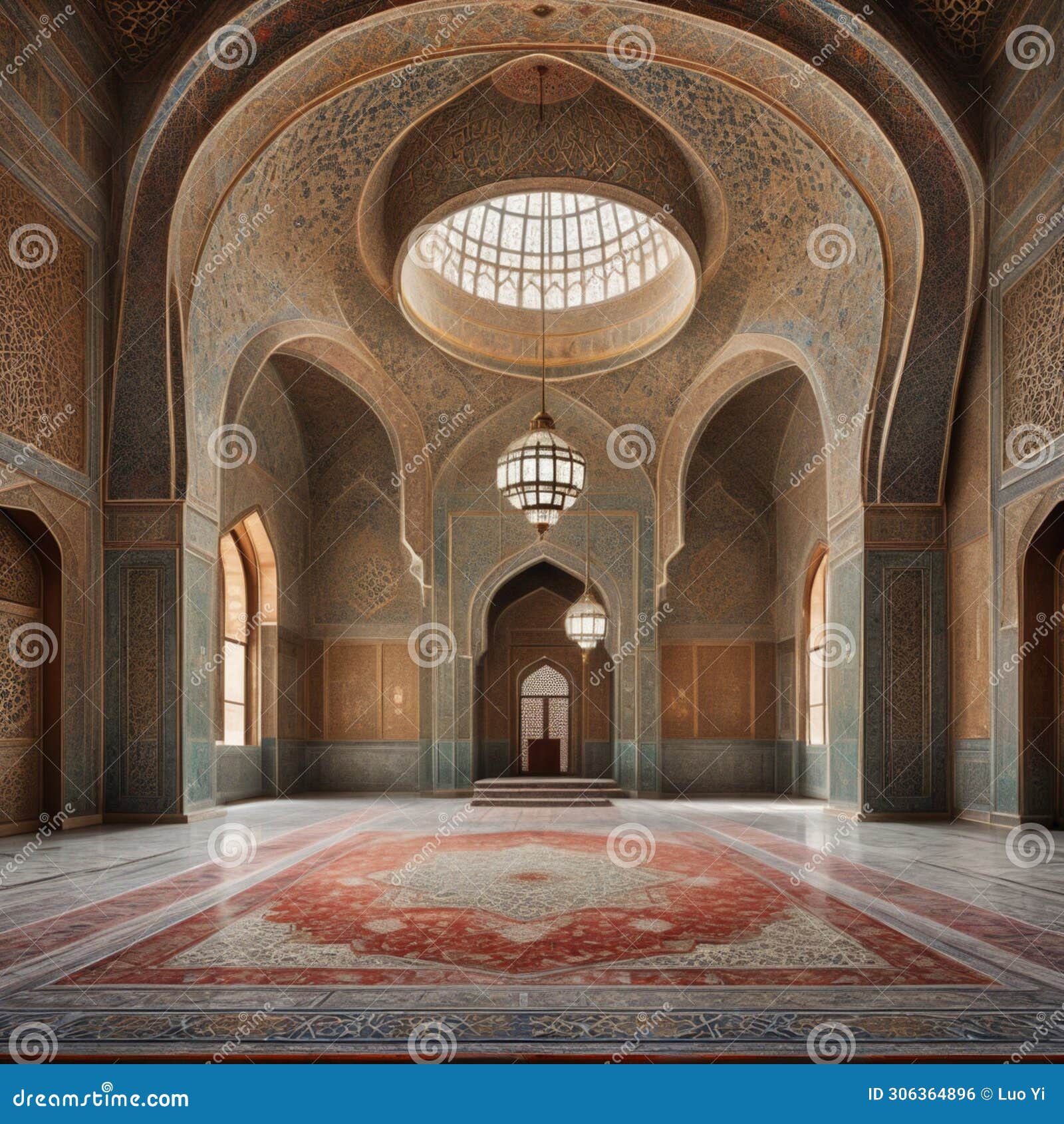 Interior of Islamic mosque stock illustration. Illustration of interior ...