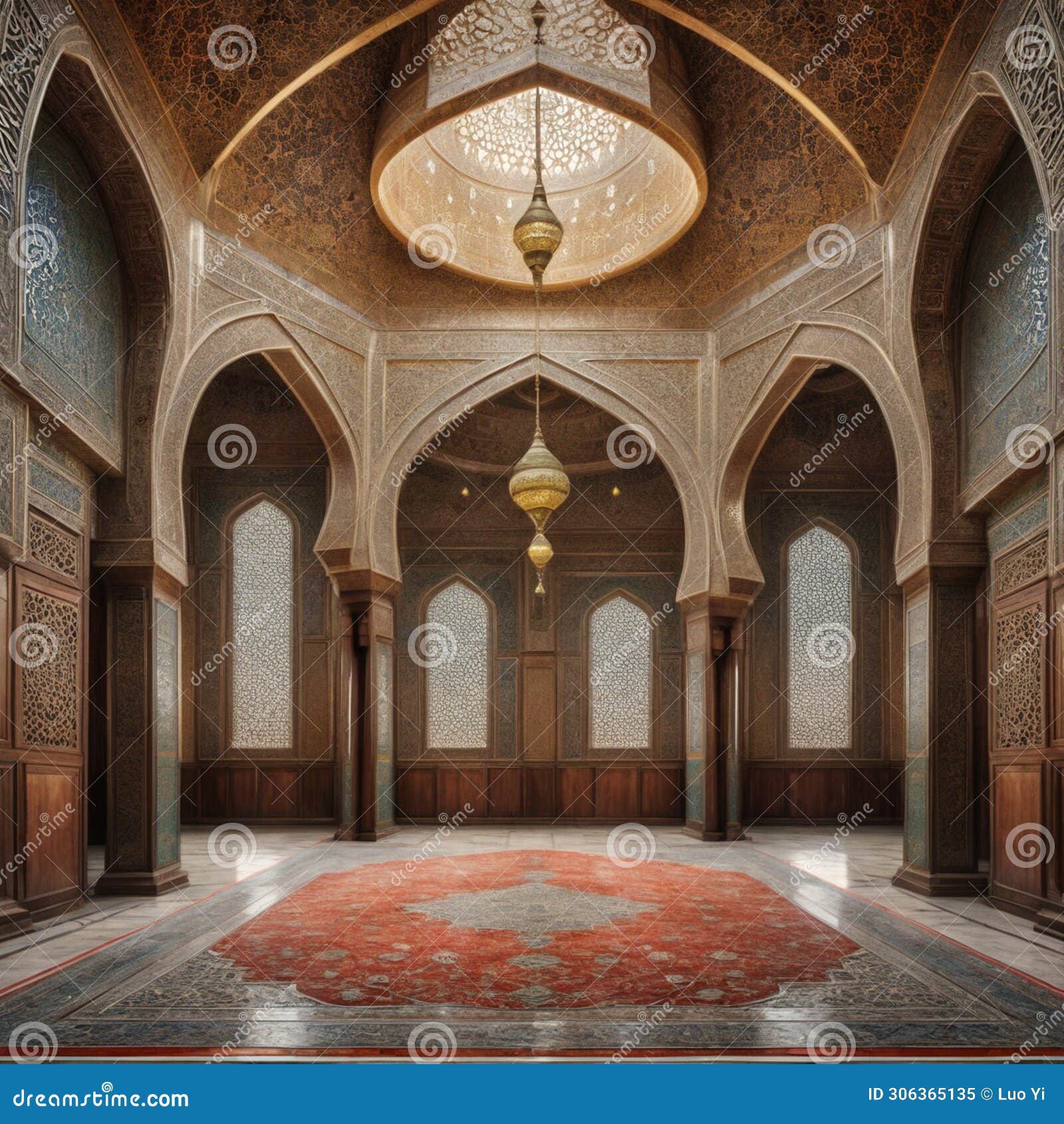 Interior of Islamic mosque stock illustration. Illustration of glass ...