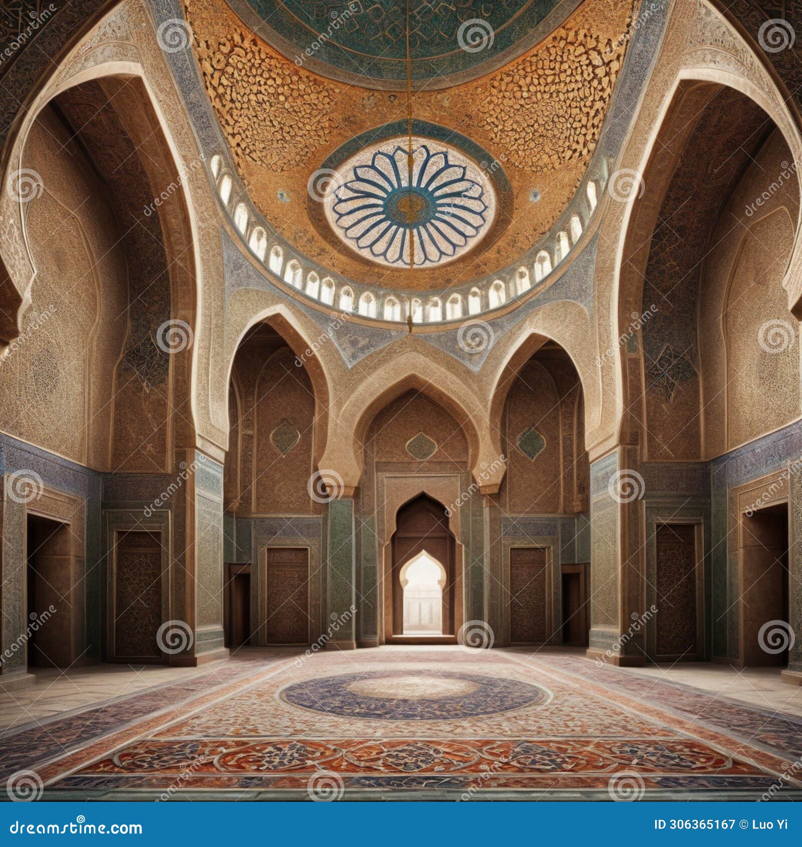 Interior of Islamic mosque stock illustration. Illustration of door ...